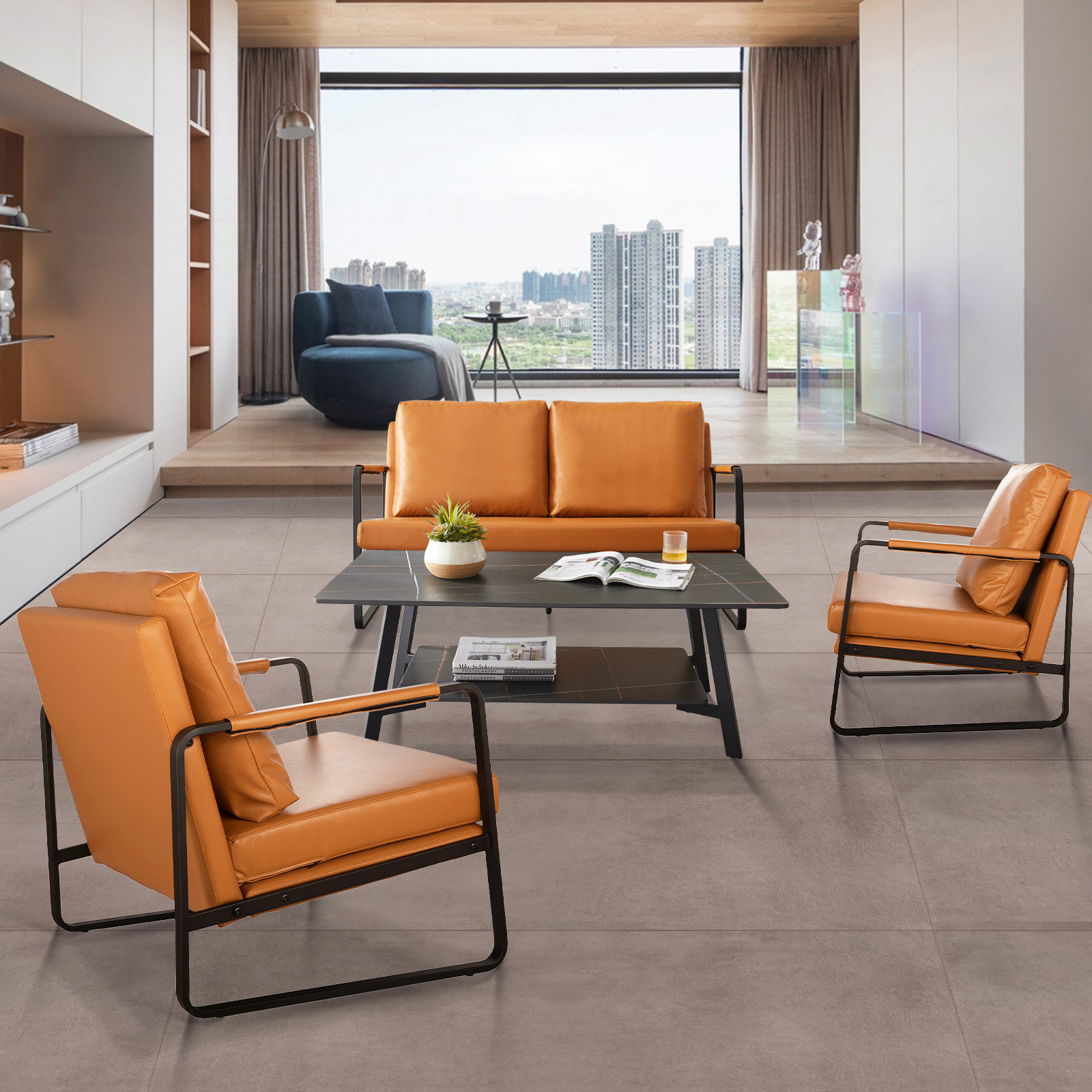 17 Stories 55.1 PU Leather Two Seater Characteristic Chair Set, Living ...