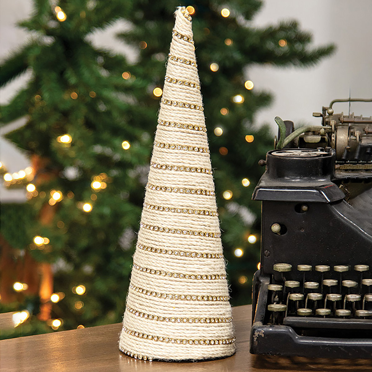 The Holiday Aisle® Diamond Wrapped Ivory Jute Cone Tree, 14" | Wayfair