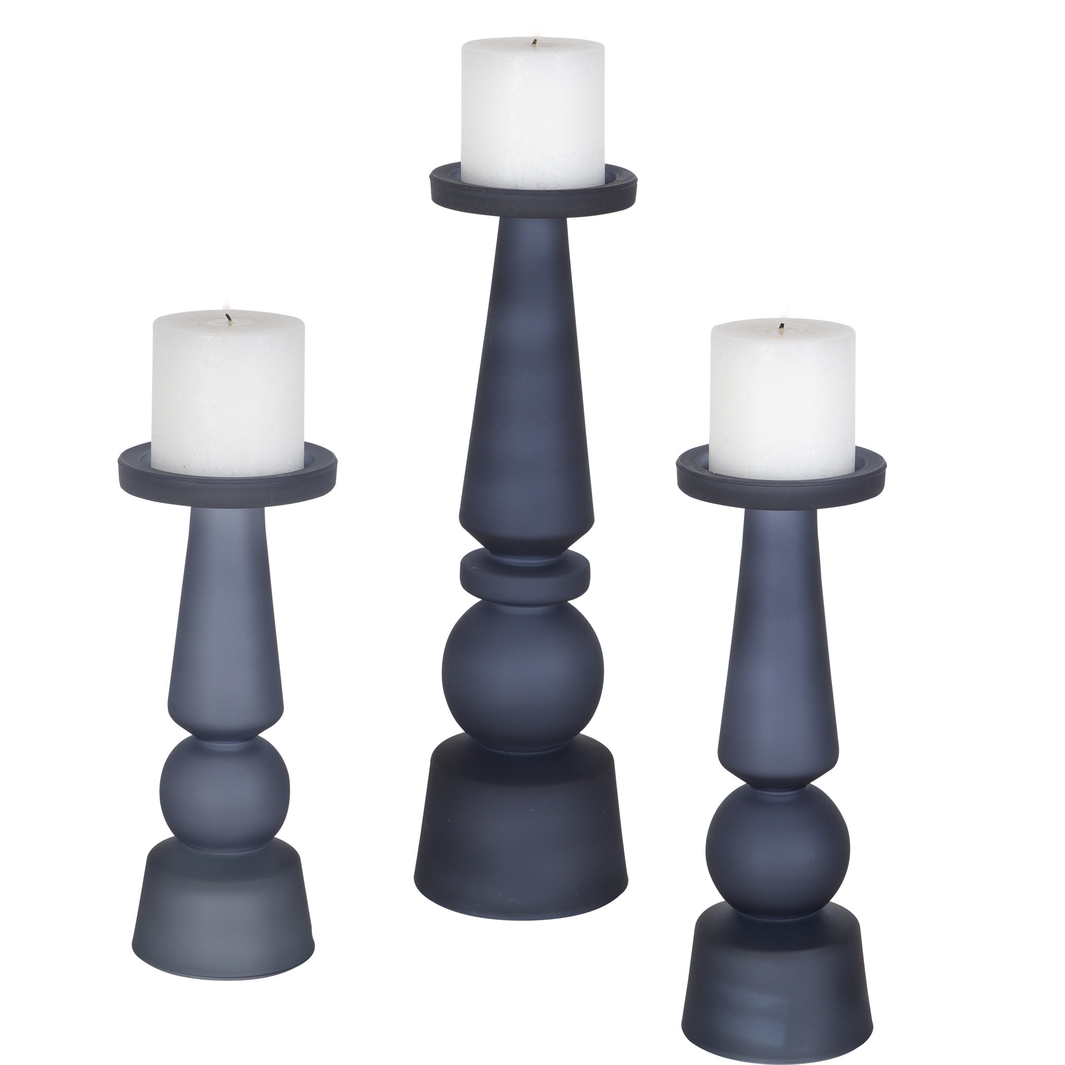 Red Barrel Studio® 3 Piece Glass Tabletop Candlestick Set with Candle ...
