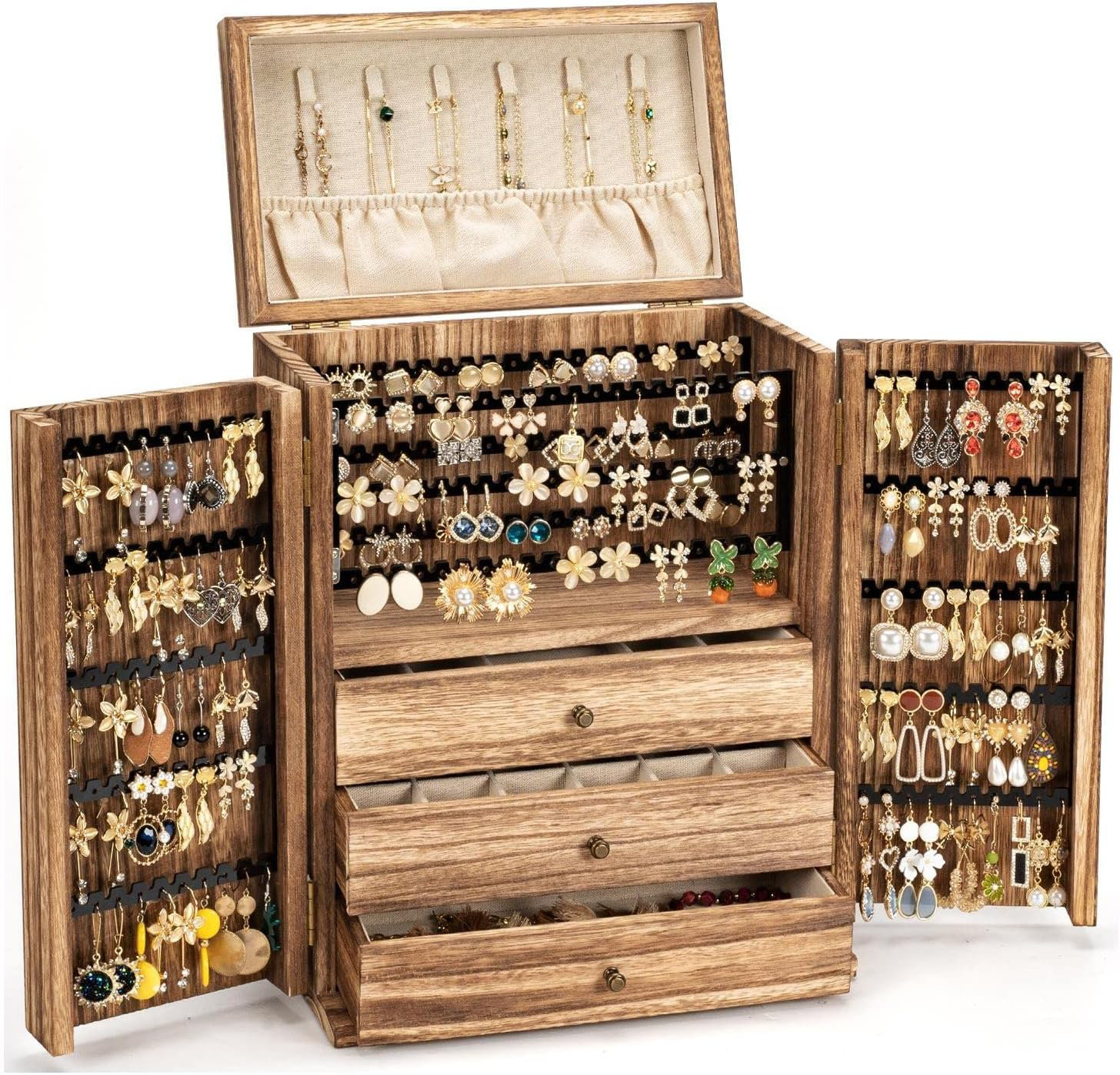 One Allium Way® Large Rustic Wood Jewelry Box Organizer - Earring ...
