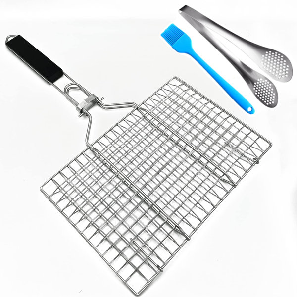 4 SEASONS FURNITURE Foldable Stainless Steel BBQ Grill Basket with ...