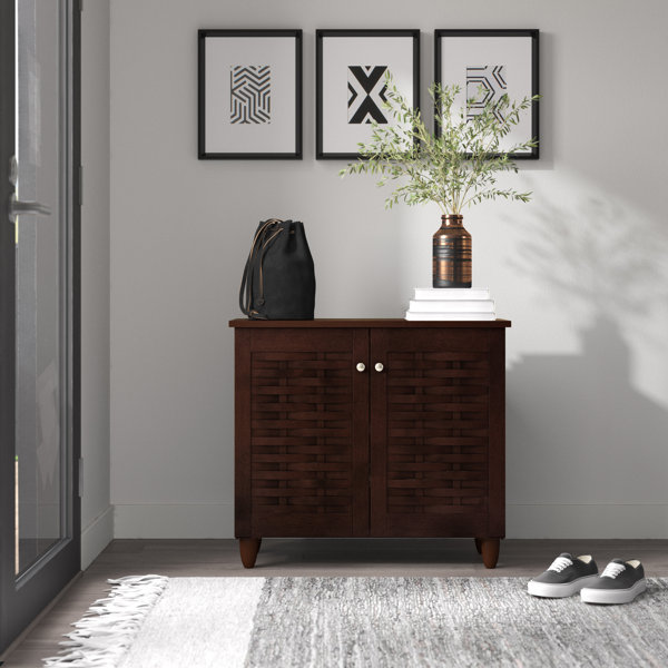 Ivy Bronx Yowell Modern 2-Door Dark Brown Wooden Shoes Storage Cabinet ...