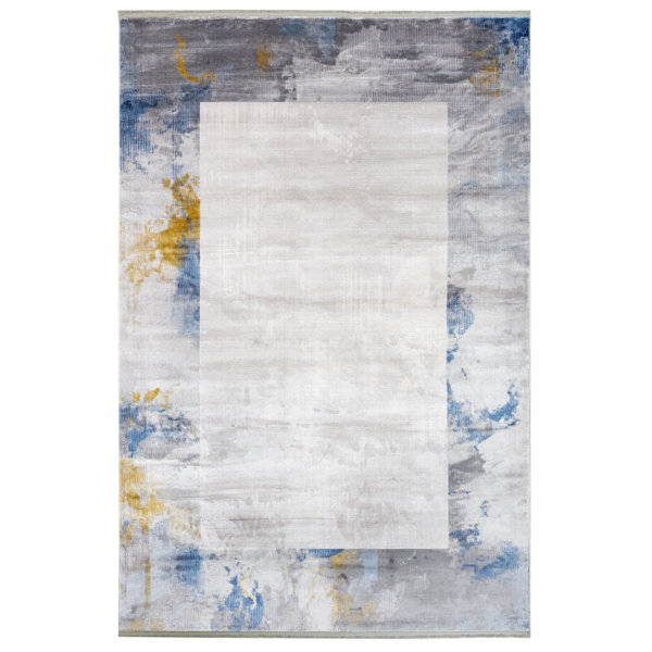 Williston Forge Enya Geometric Machine Woven Blue Indoor / Outdoor Area ...