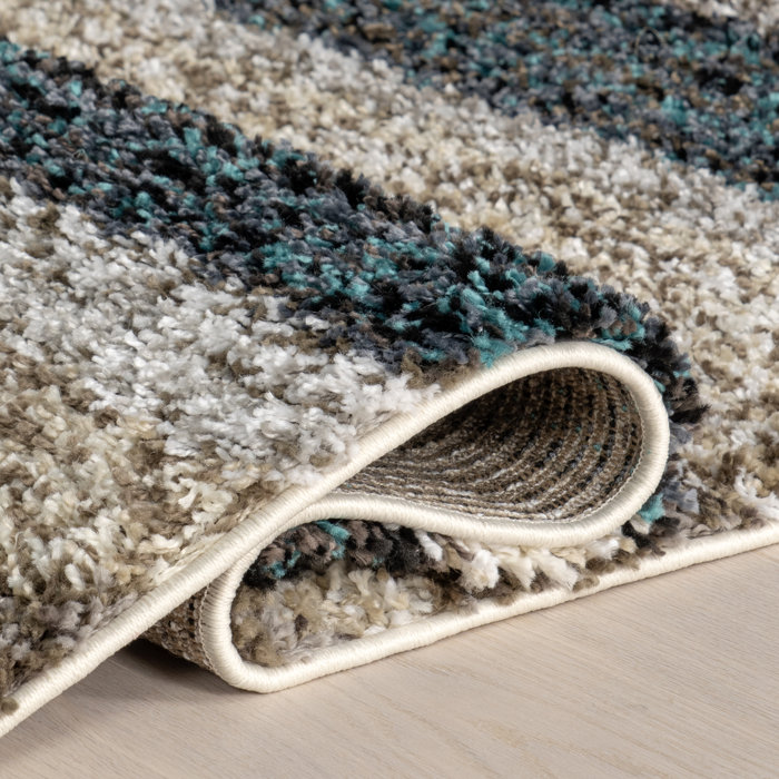 Langley Street City Striped Shag Tufted Performance Brown/Teal/Blue Rug ...