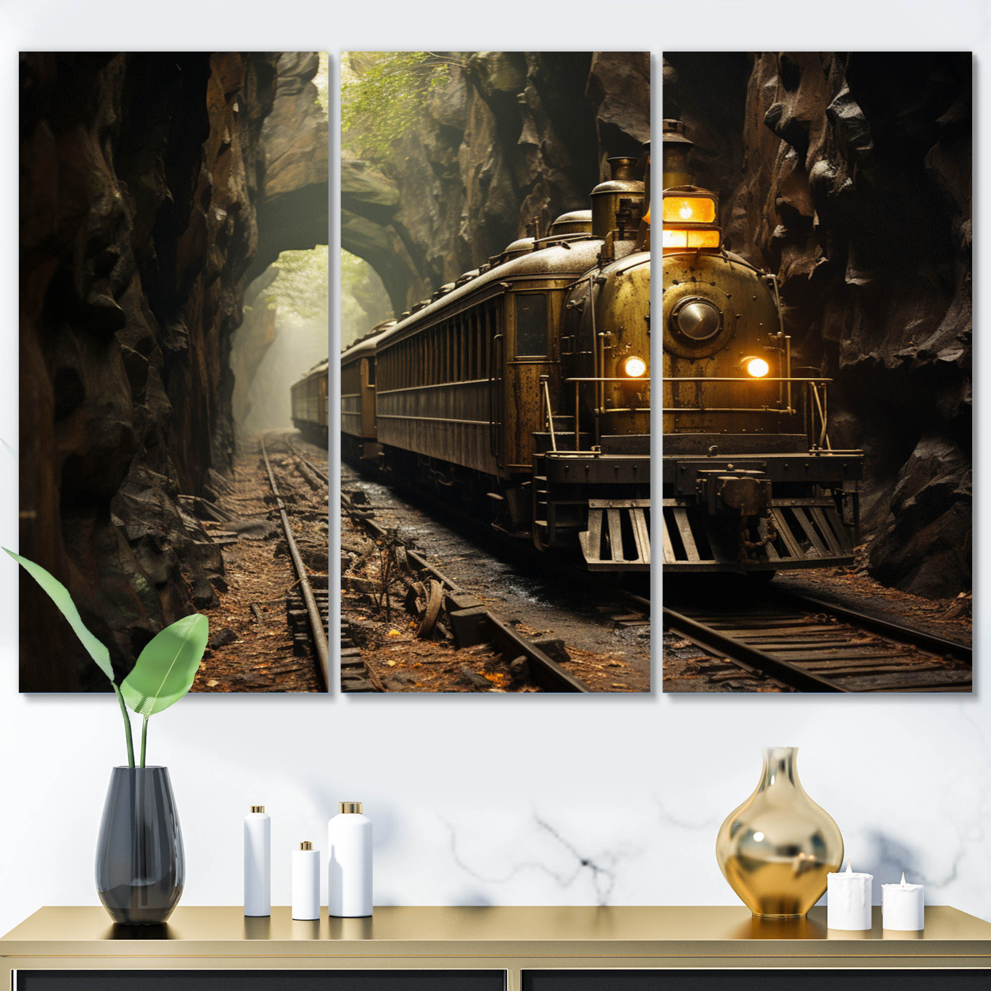 Charlton Home® Vintage Train In Tunnel Timeless Portal On Canvas 3 ...