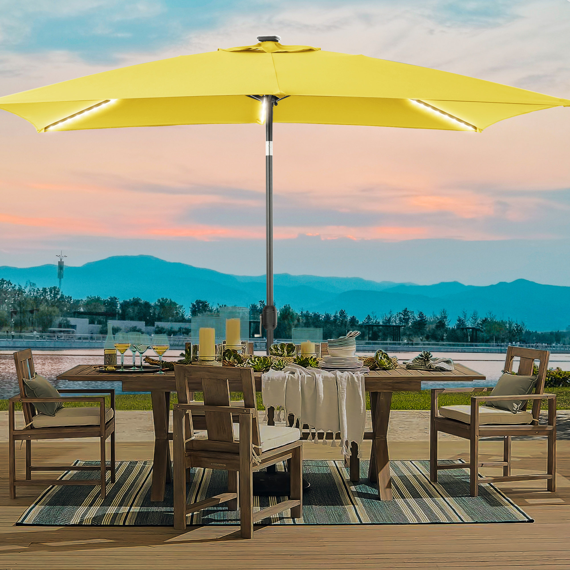 Arlmont & Co. Romeka 108'' ×72'' Rectangle Market Umbrella with Solar ...