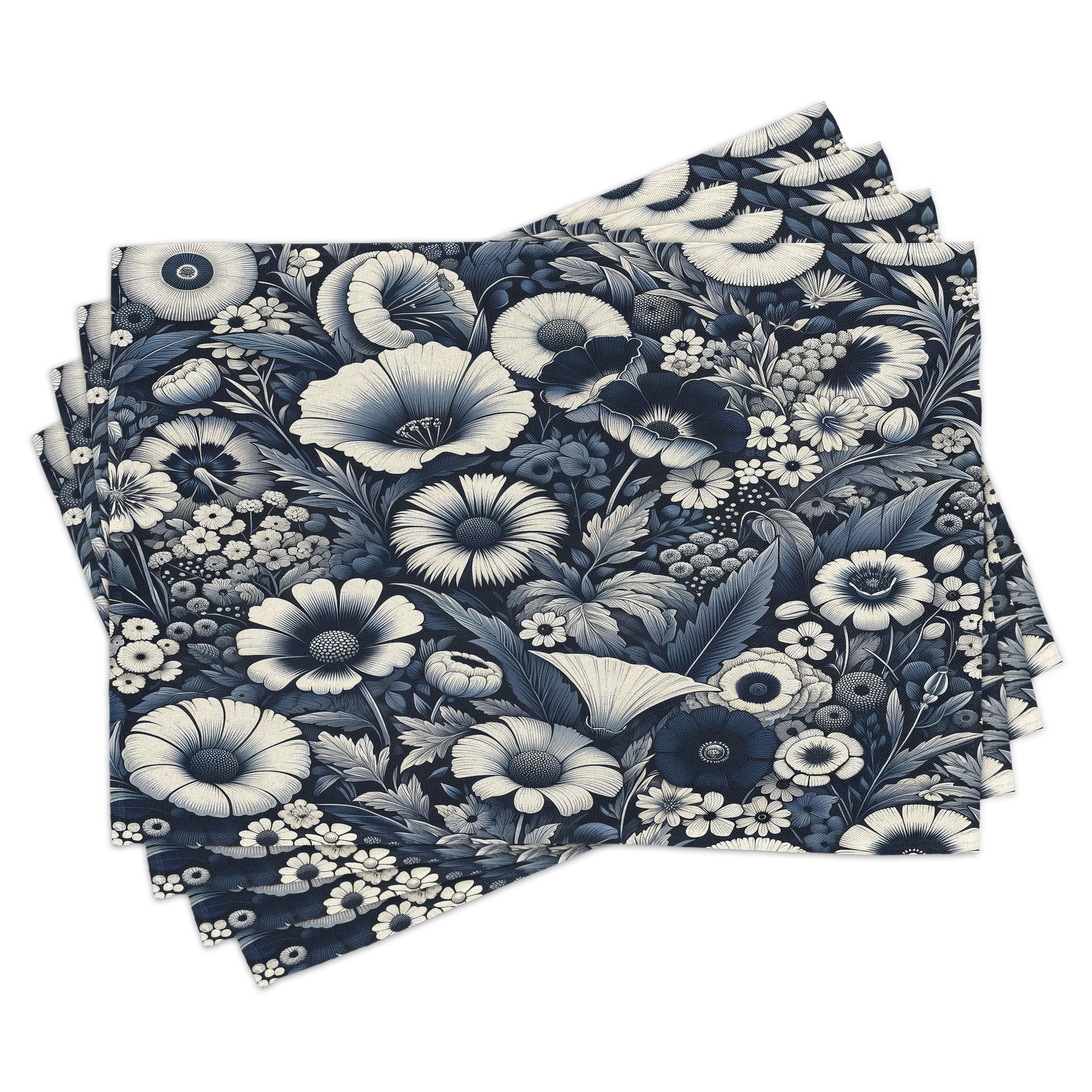 Ambesonne Navy Blue Place Mats Set of 4 Night Floral Garden Print ...