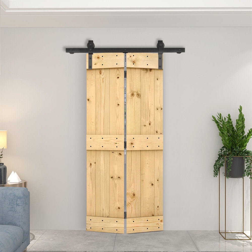 Calhome 84'' Solid Wood Barn Doors with Installation Hardware Kit Bi ...