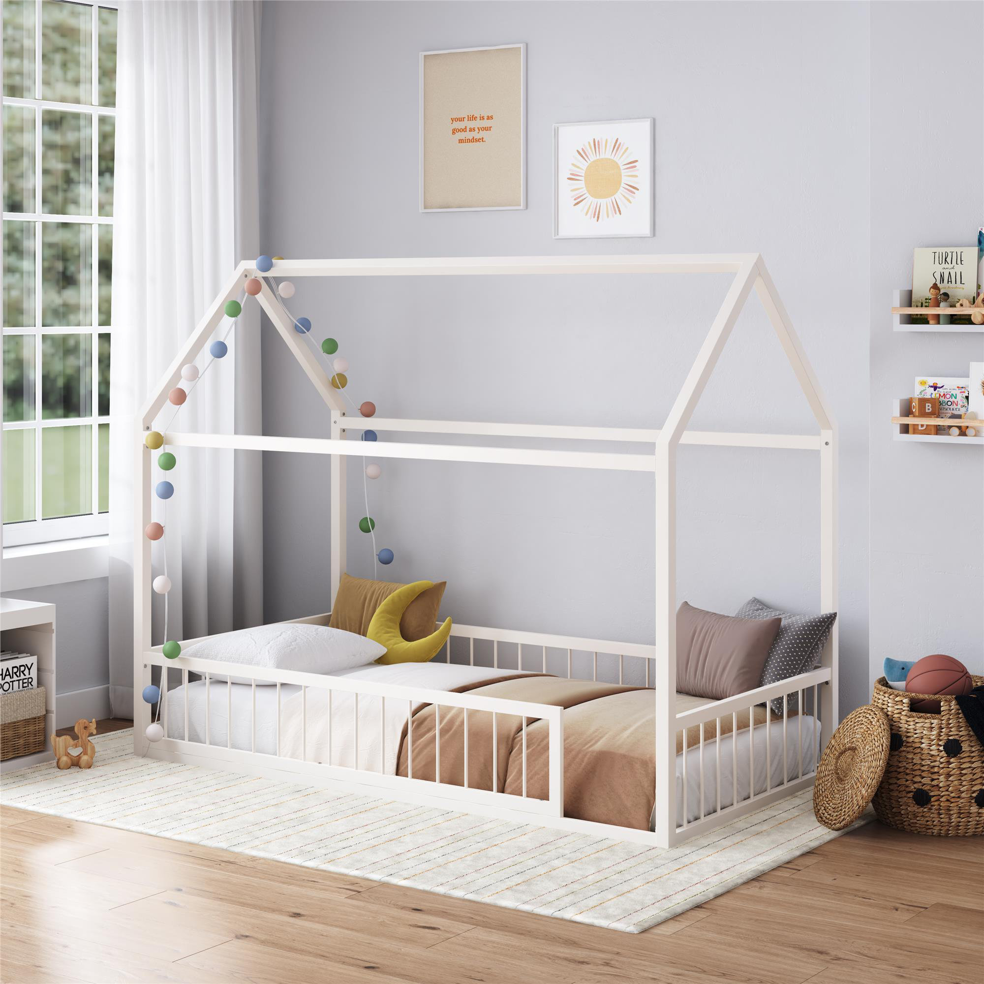 Little Seeds Skyler Twin Metal House Bed with Rail | Wayfair