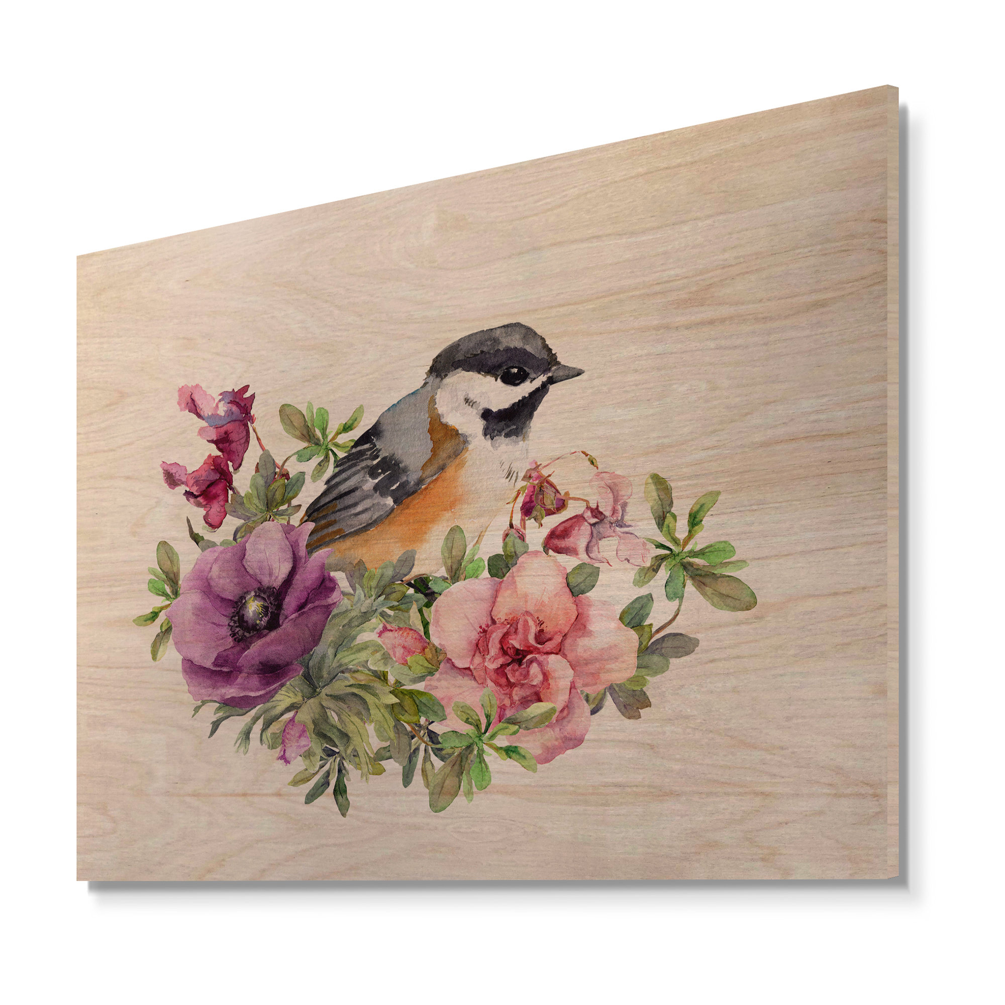 Winston Porter " Cute Bird In Pink And Purple Flowers " - Wayfair Canada