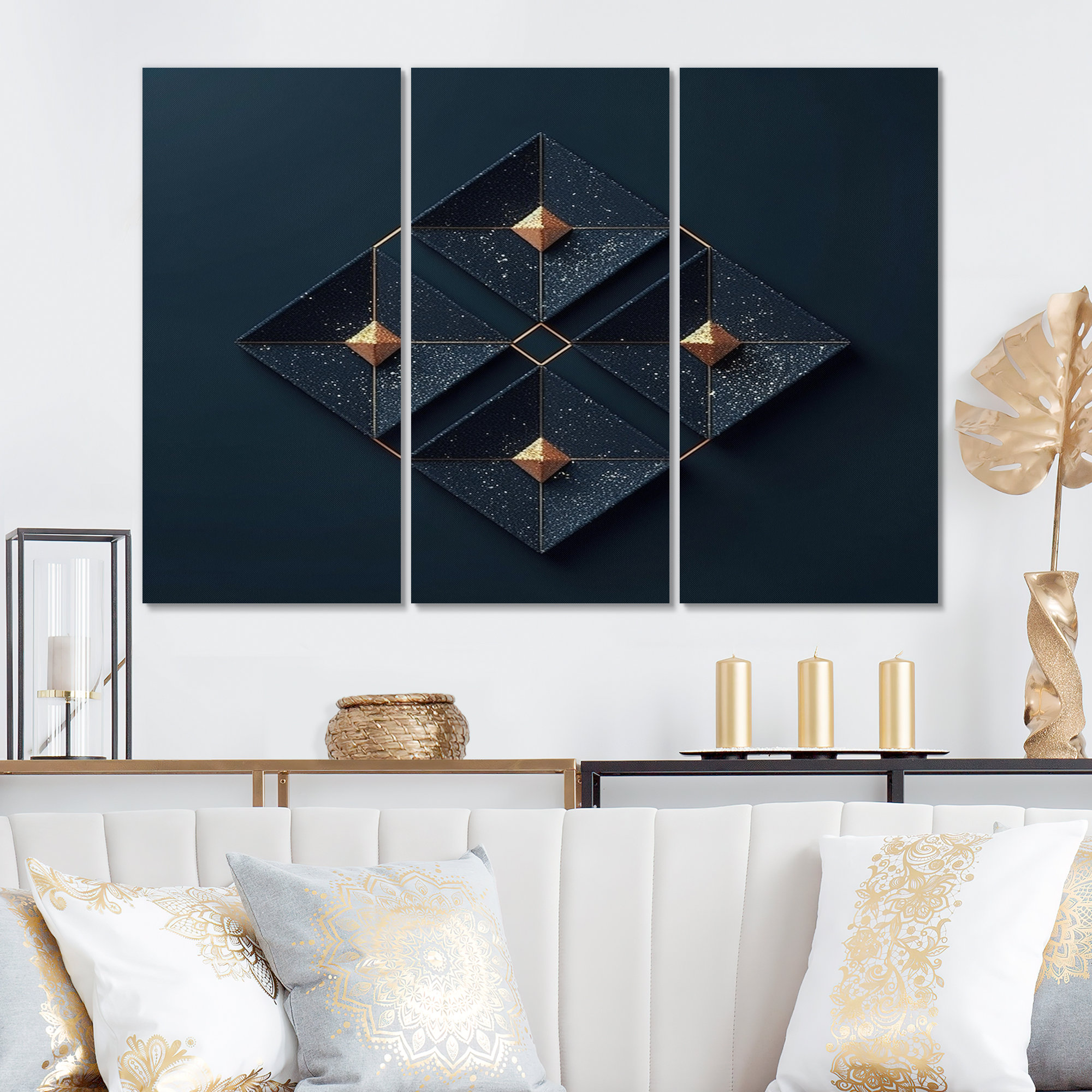 Latitude Run® Rhombus In Deep Blue And Gold Abstract - Modern Geometric ...