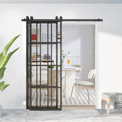 JUBEST Bypass Clear Glass Barn Door with Double Hardware Kit and Soft ...
