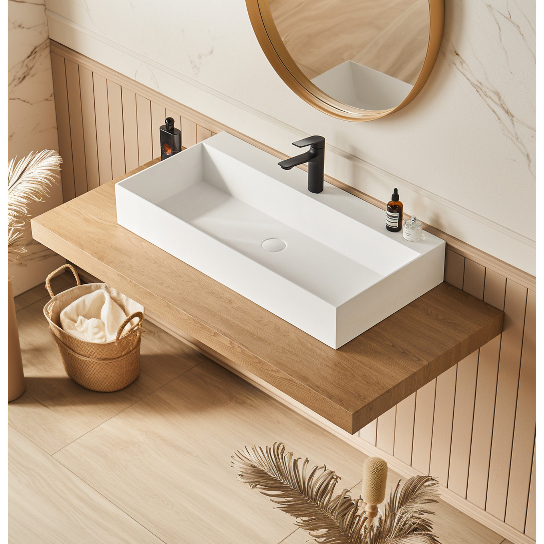 Hokku Designs 30" X 18" Solid Surface Rectangle Wall Mounted Matte ...
