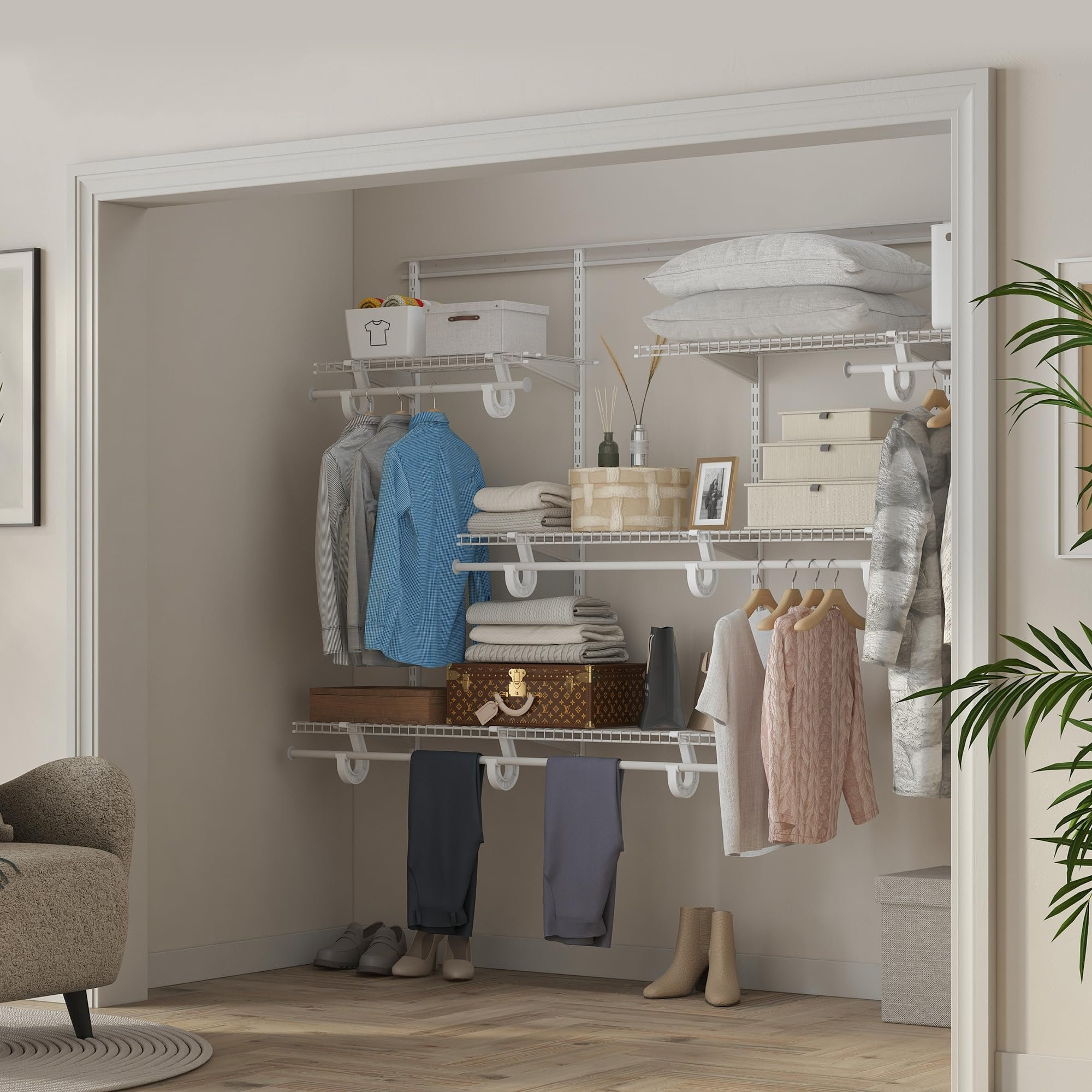 Rebrilliant 5-8 Ft Closet Organizer System, White Closet System | Wayfair