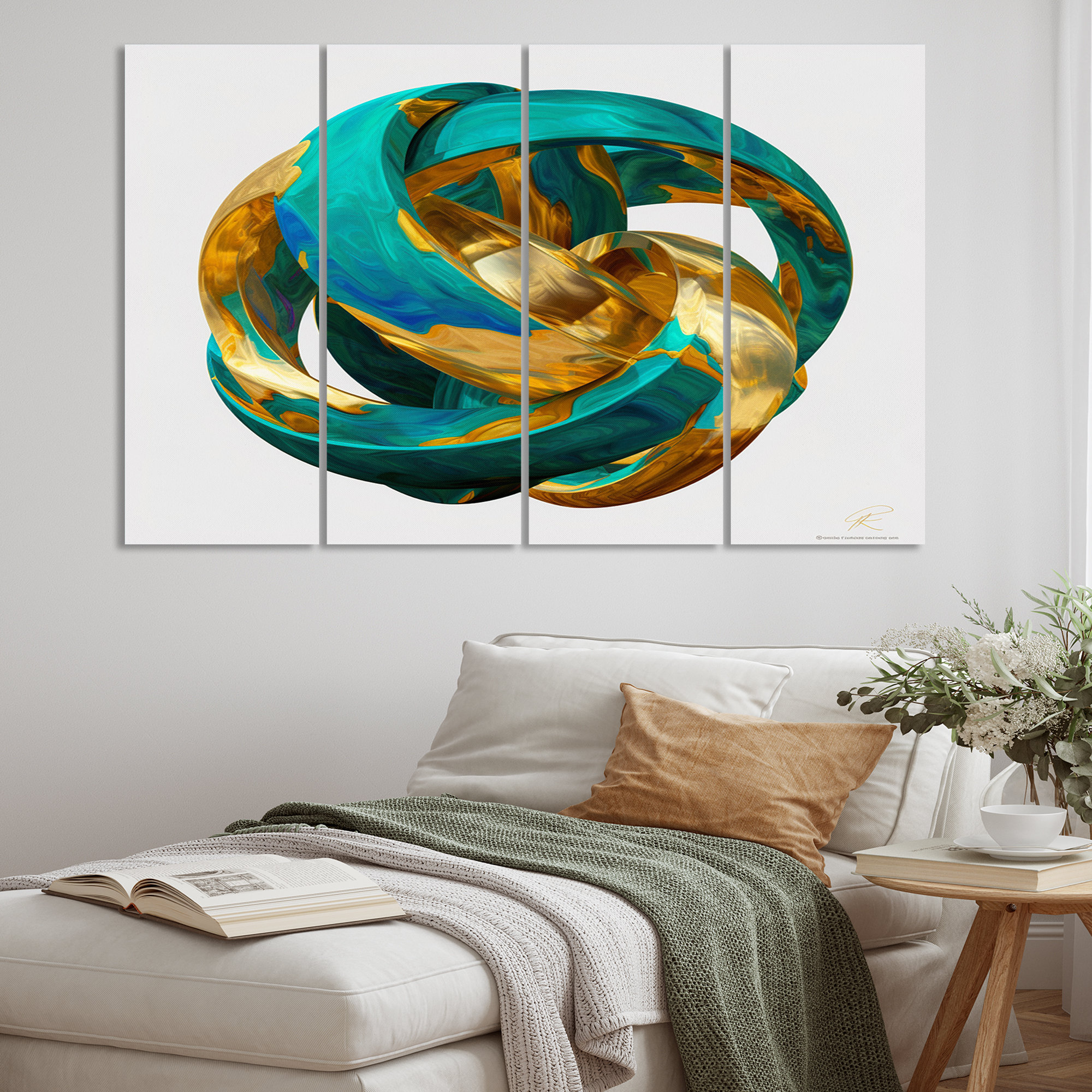 Wrought Studio™ Confronting Infinity 3D Turquoise Gold Sphere - 4 Piece ...