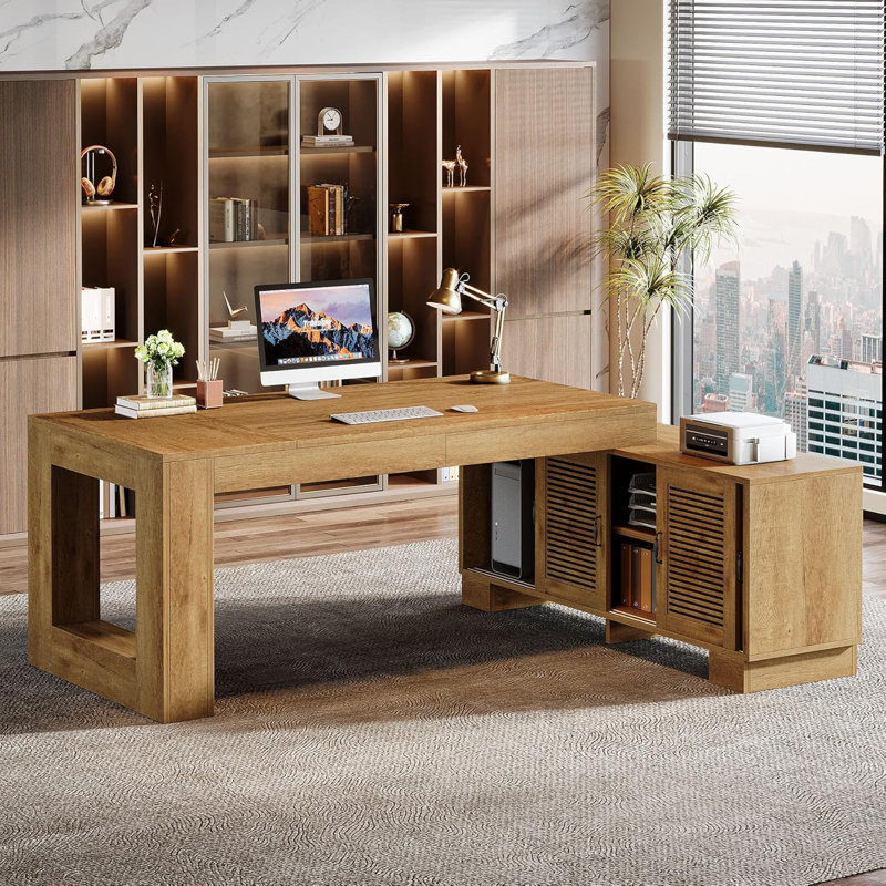 Millwood Pines 74.8-Inch L Shaped Computer Desk with Storage Cabinets ...