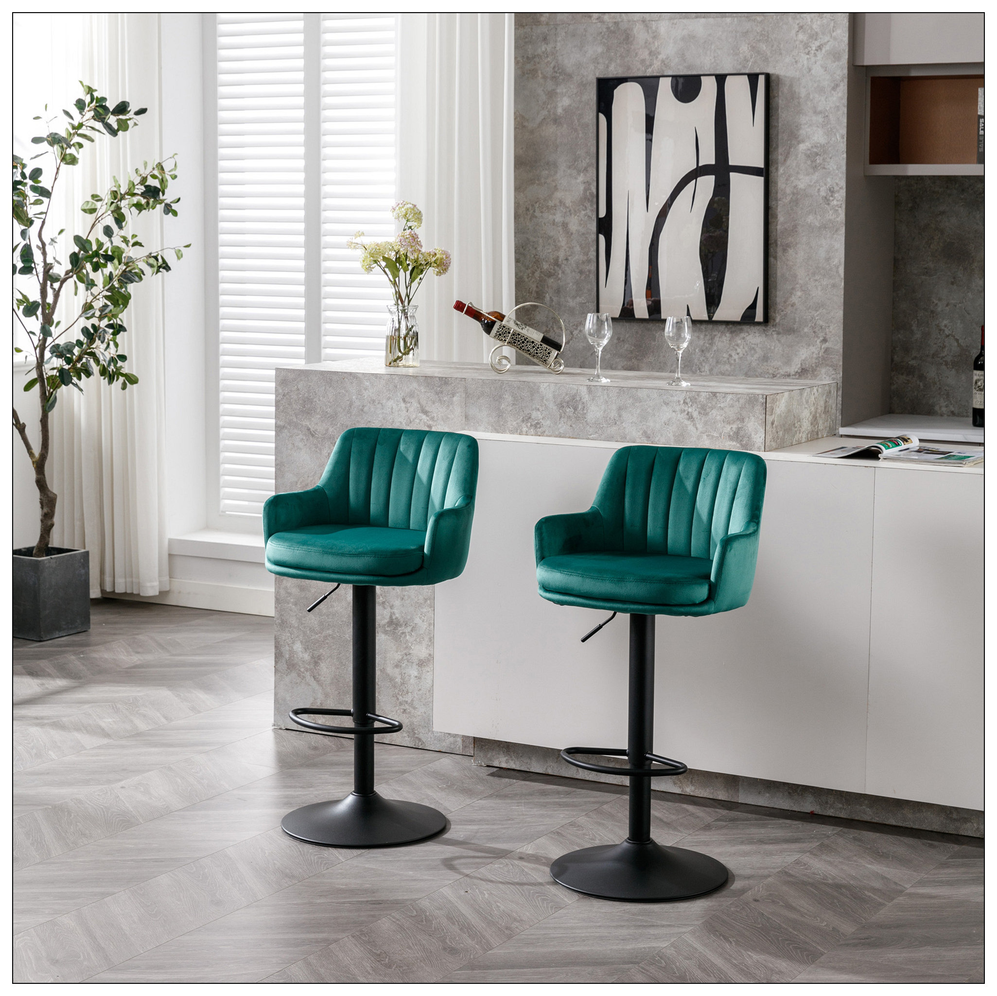 Corrigan Studio® Bar Stools Set Of 2 - Adjustable Barstools With Back ...