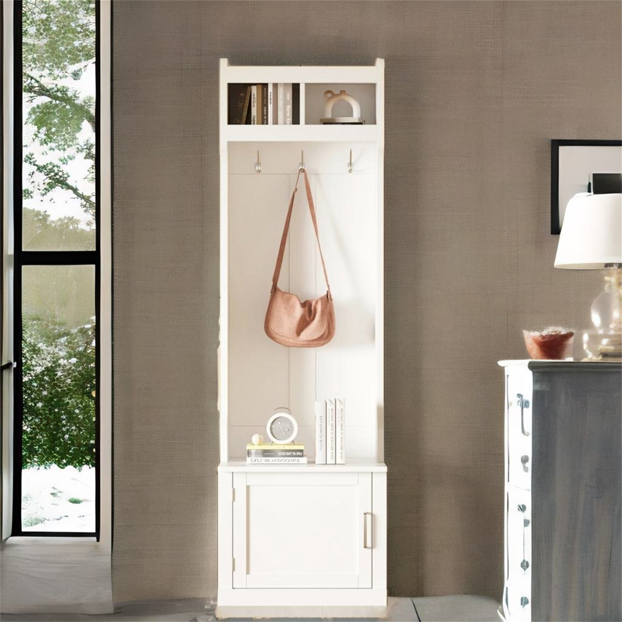 Red Barrel Studio® Minimalist Slim Hall Tree With Cabinet & 6 Hanging ...