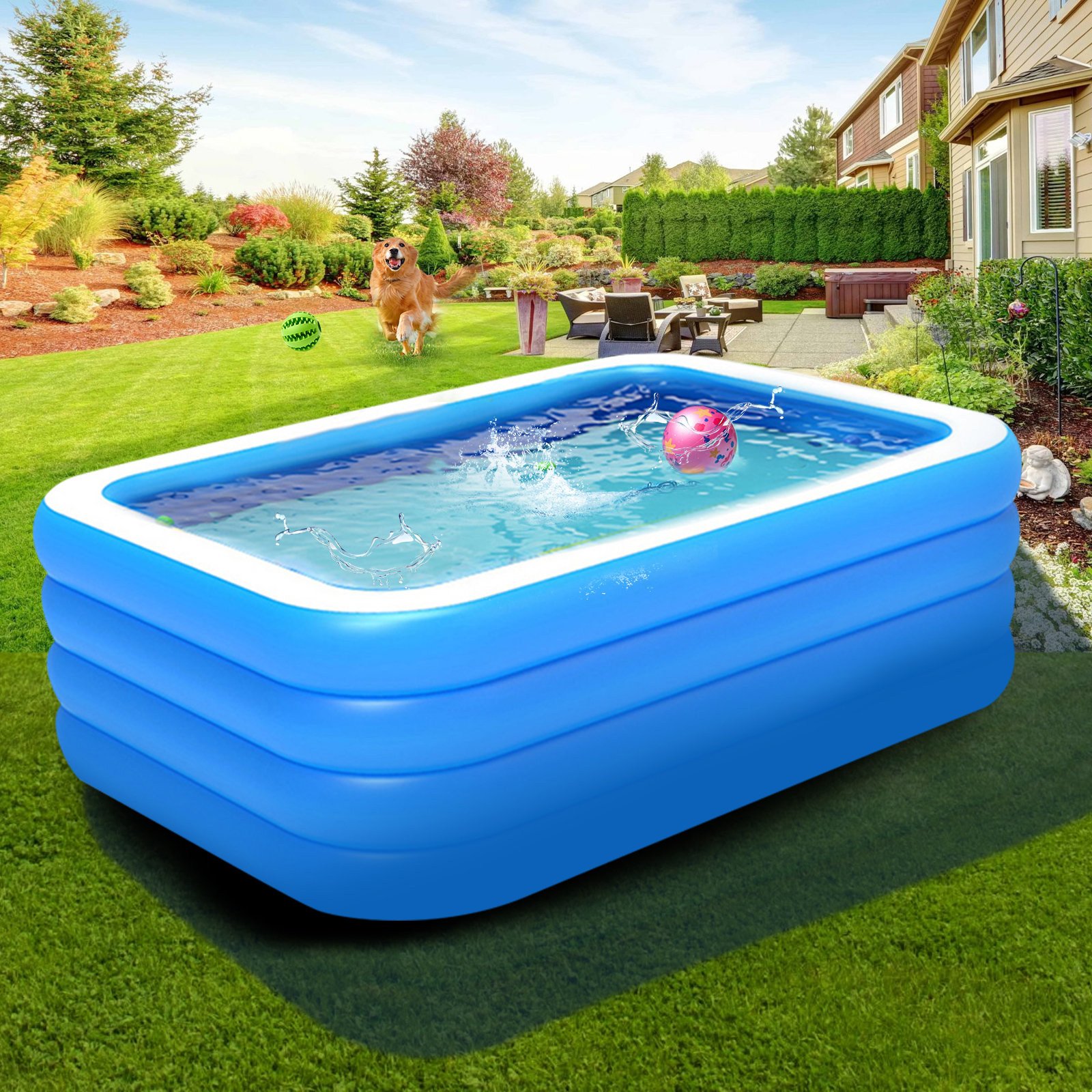 FrenzyBird Large Inflatable Pool For Kids And Adults, Durable Family ...