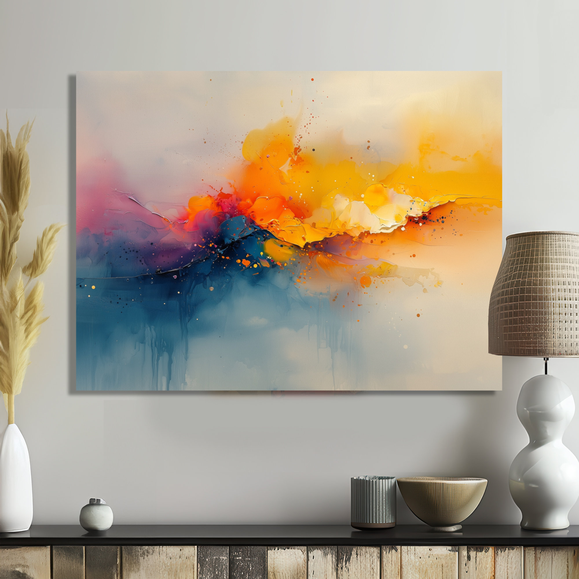 Ivy Bronx Westfall Dream Yellow Blue Coastal Waves Turbulence I - Drip Painting Wall Art for ...