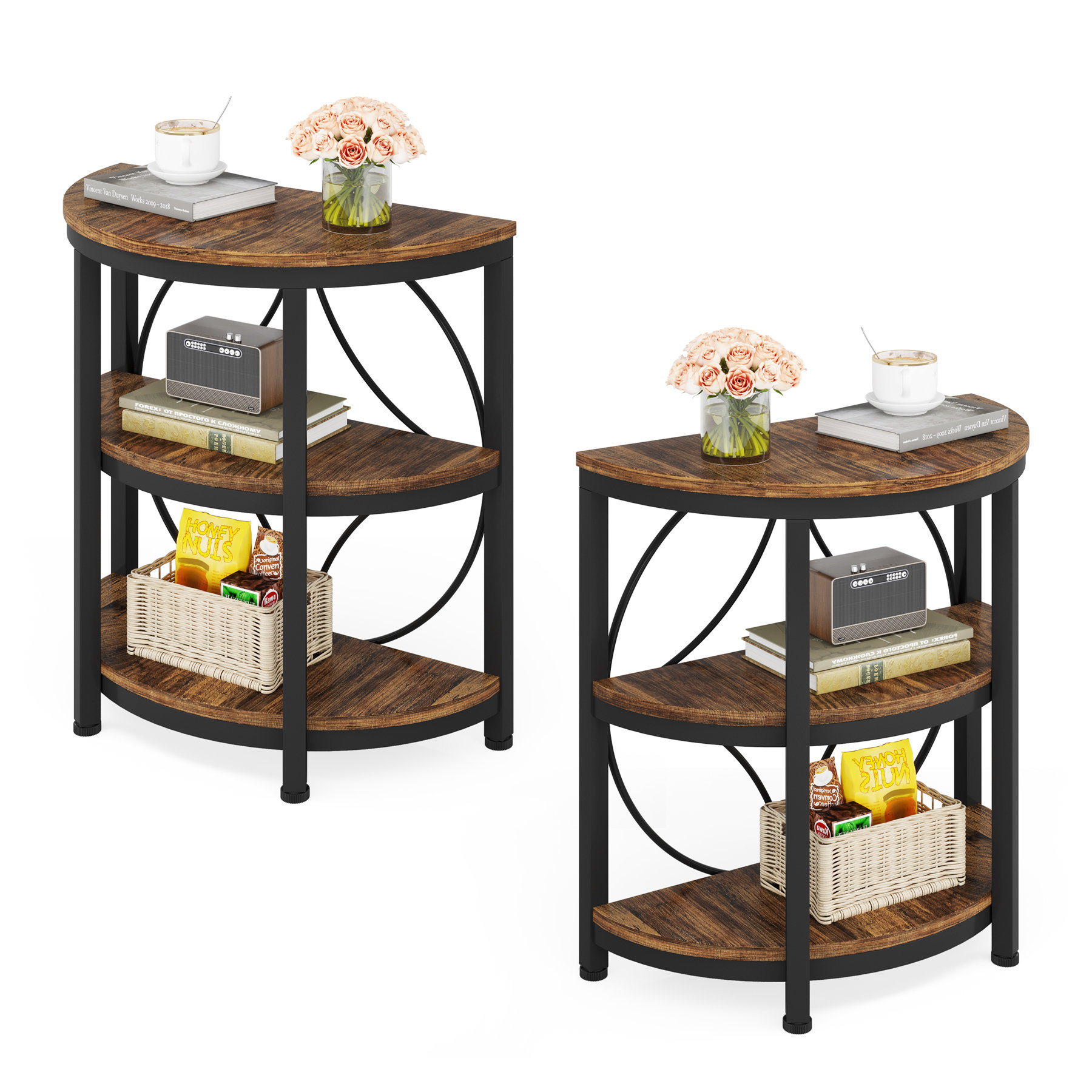 17 Stories Half Round End Table Set Of 2, Half Circle Side Table With ...