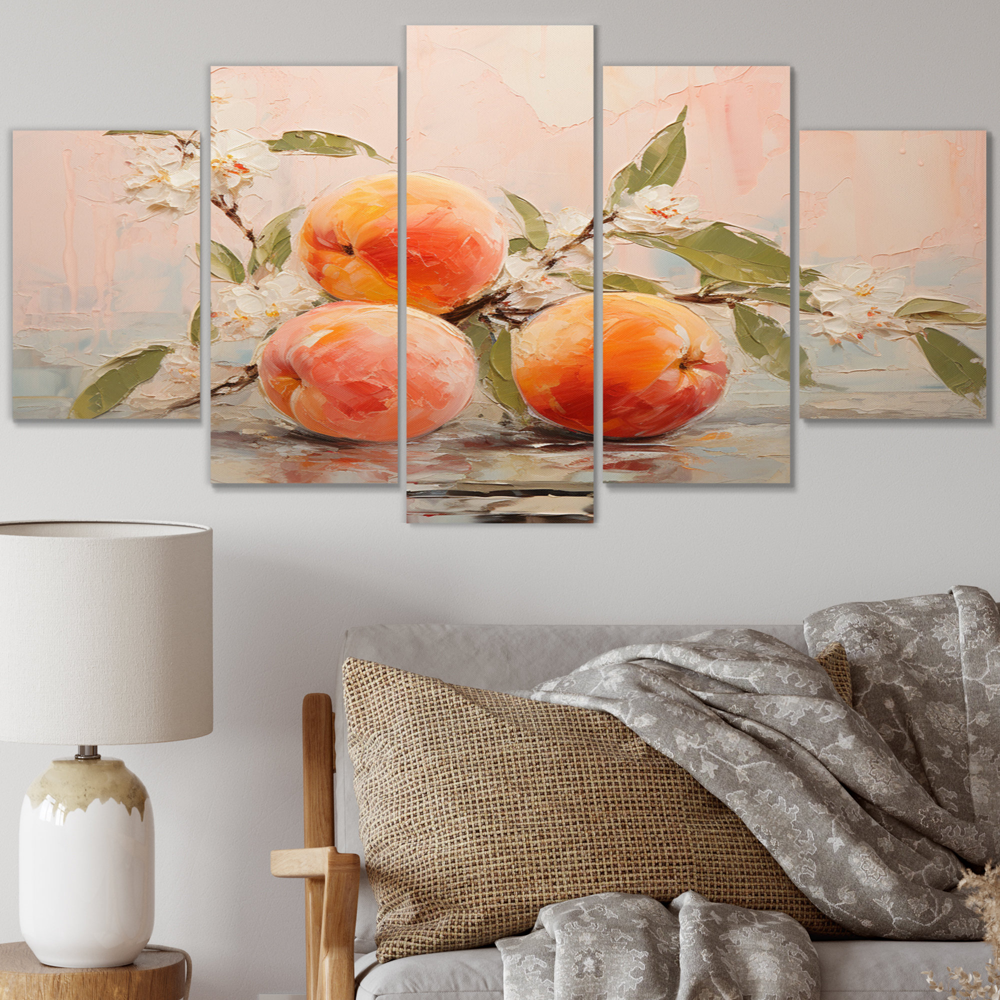 Winston Porter Fruit Abstract Peach On Canvas 5 Pieces Print | Wayfair