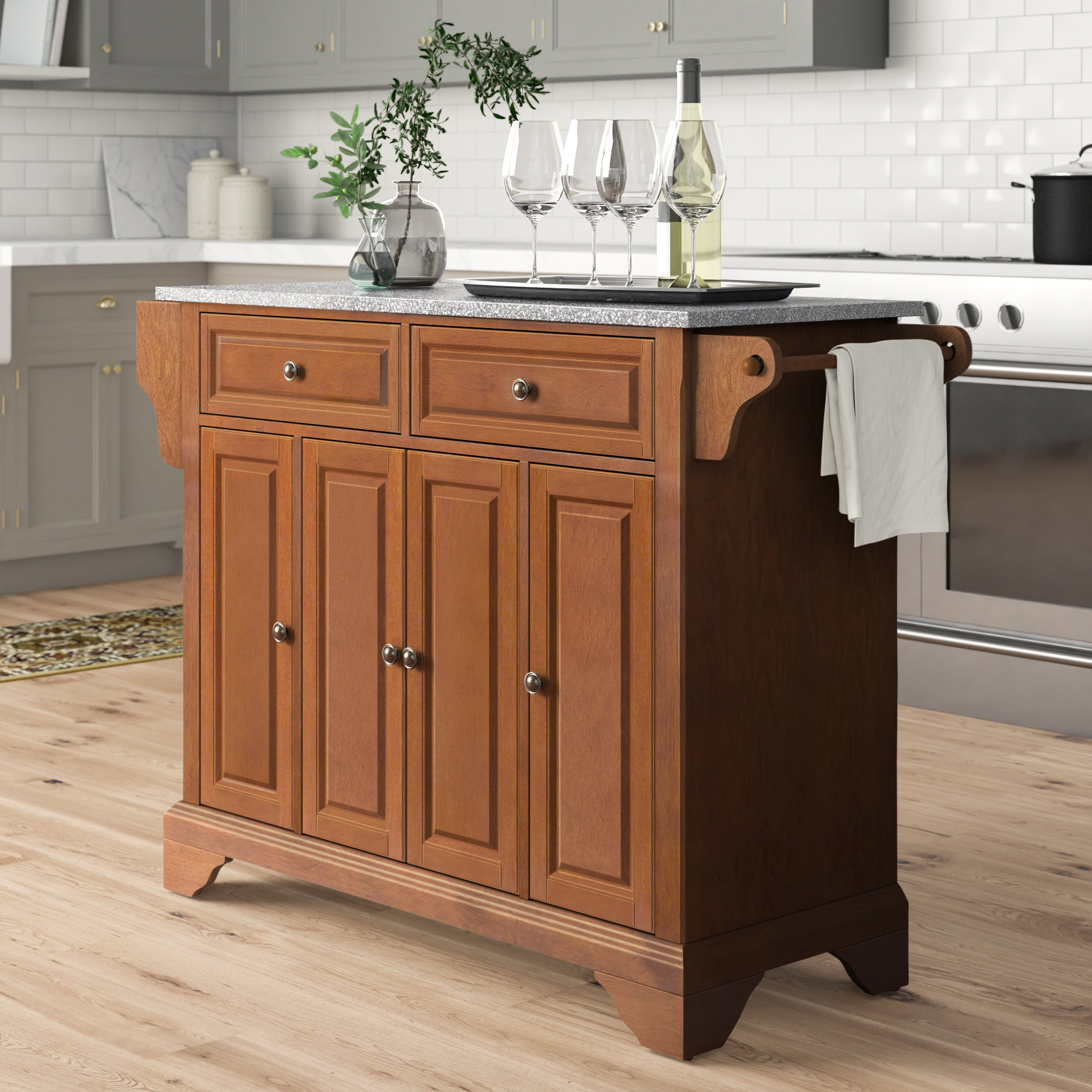 Three Posts™ Bert Kitchen Island with Granite Top & Reviews | Wayfair