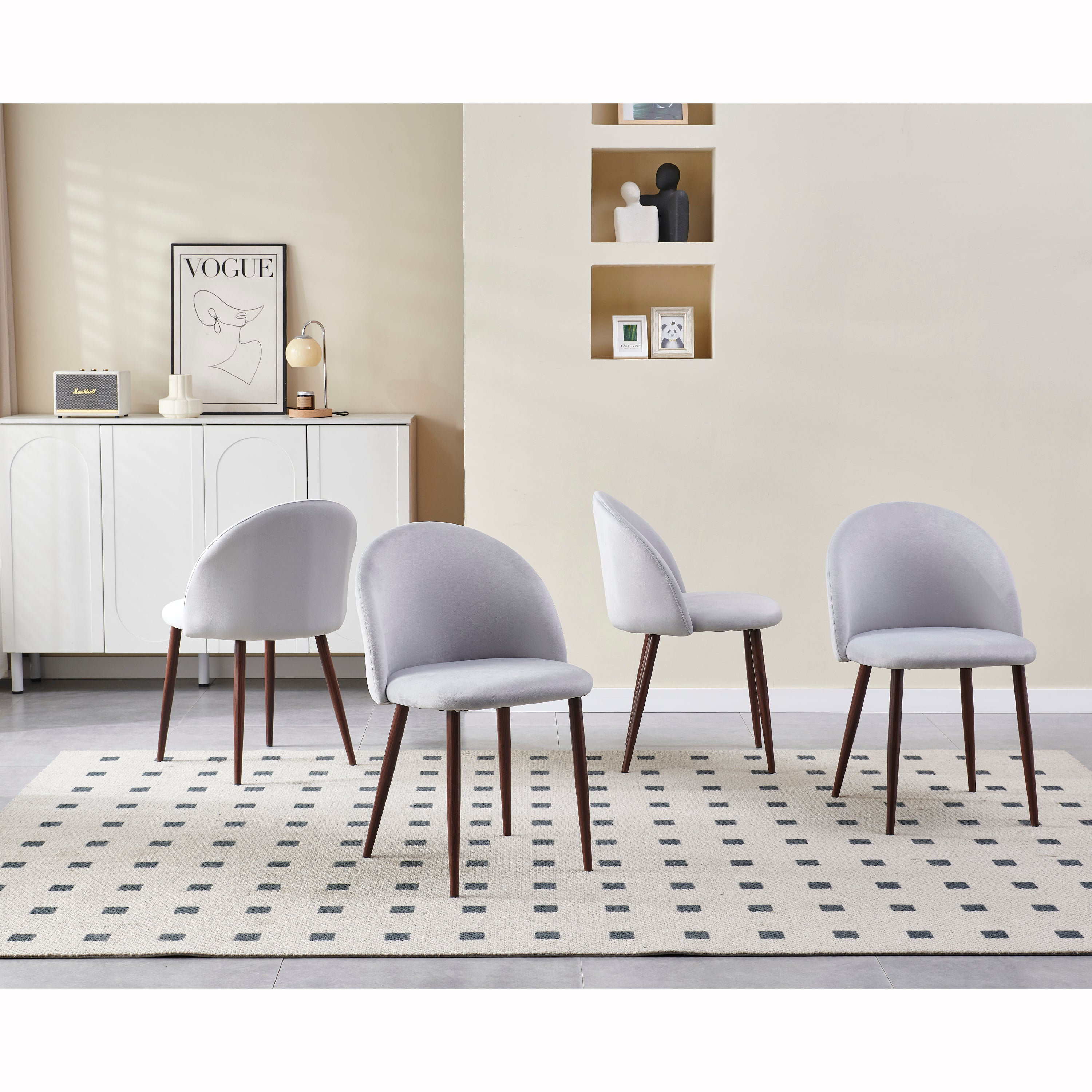 Everly Quinn Set Of 4 Velvet Soft Upholstered Dining Chairs With Wood ...