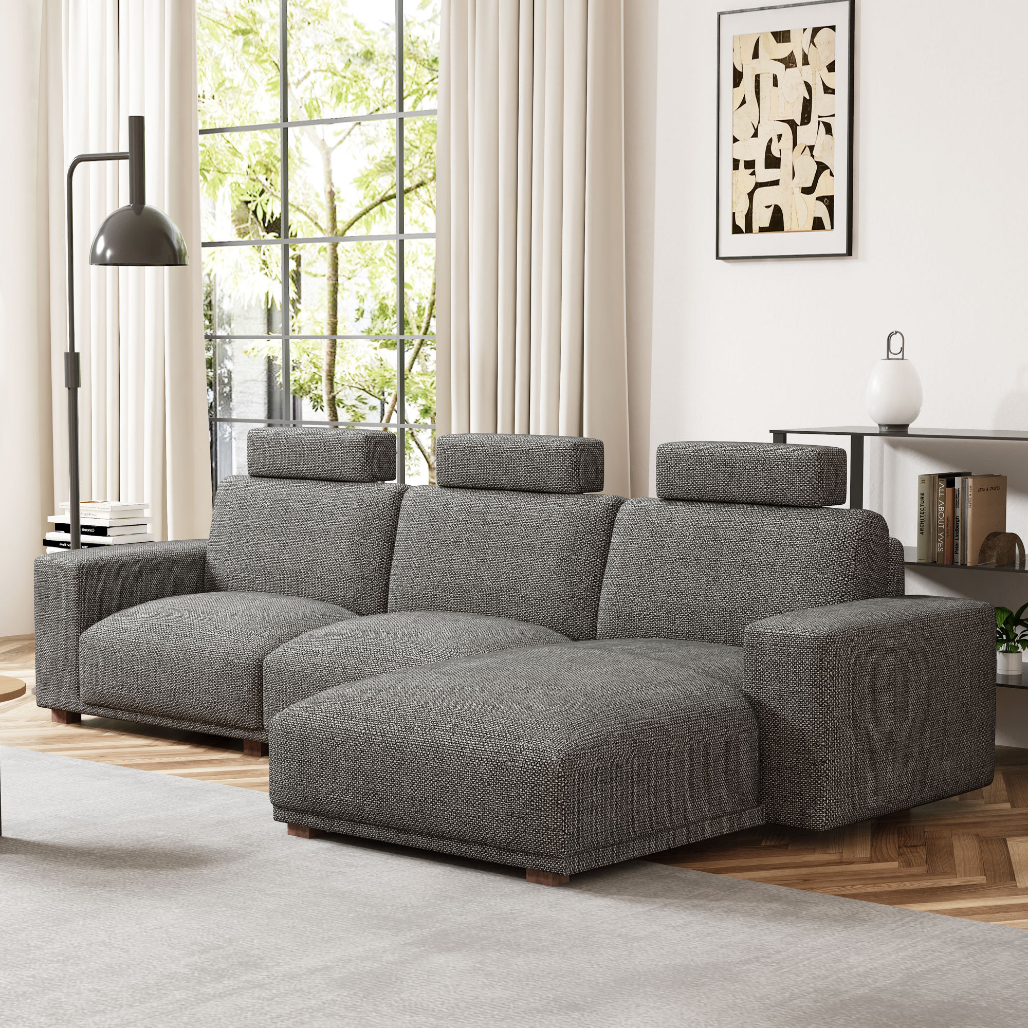 Latitude Run® Shape Couch with Extra Wide Chaise Lounge Holders L ...