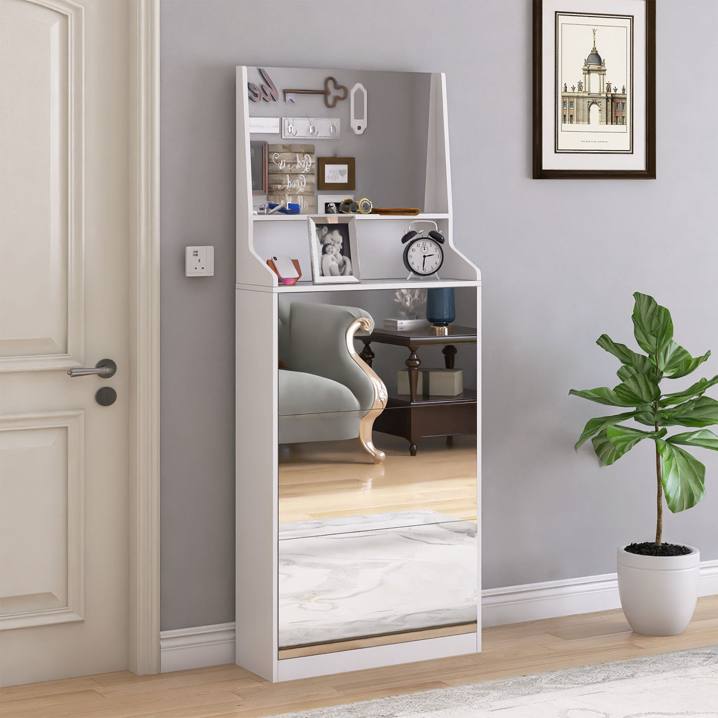 Latitude Run® Shoe Cabinet With 3 Mirrors, Shoe Storage Cabinet ...