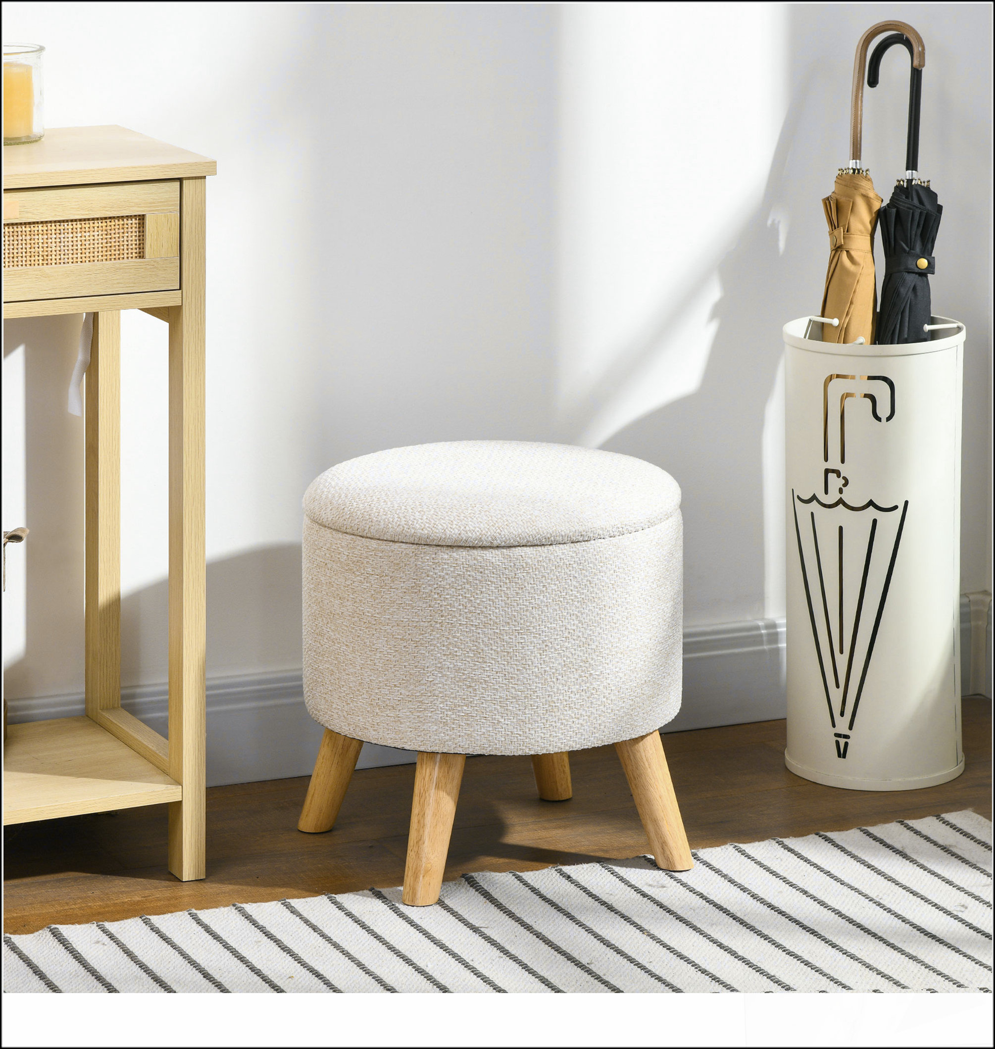 George Oliver Storage Ottoman, Round Stool Chair with Cushioned Top ...