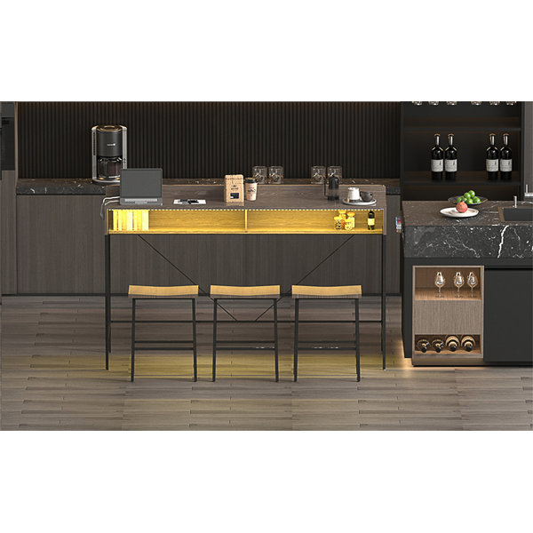 17 Stories 59-Inch Bar Table Set With Power Socket, LED Light, And 3 ...
