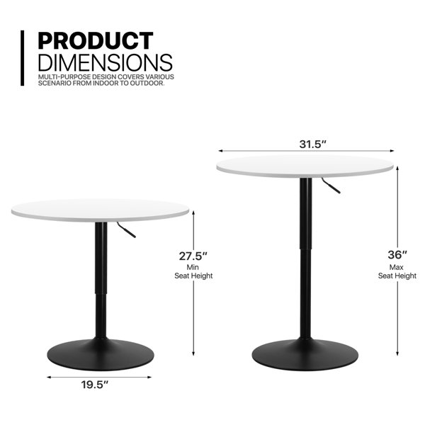 George Oliver 31.5" Bistro Pub Table, Adjustable Round Bar Height ...