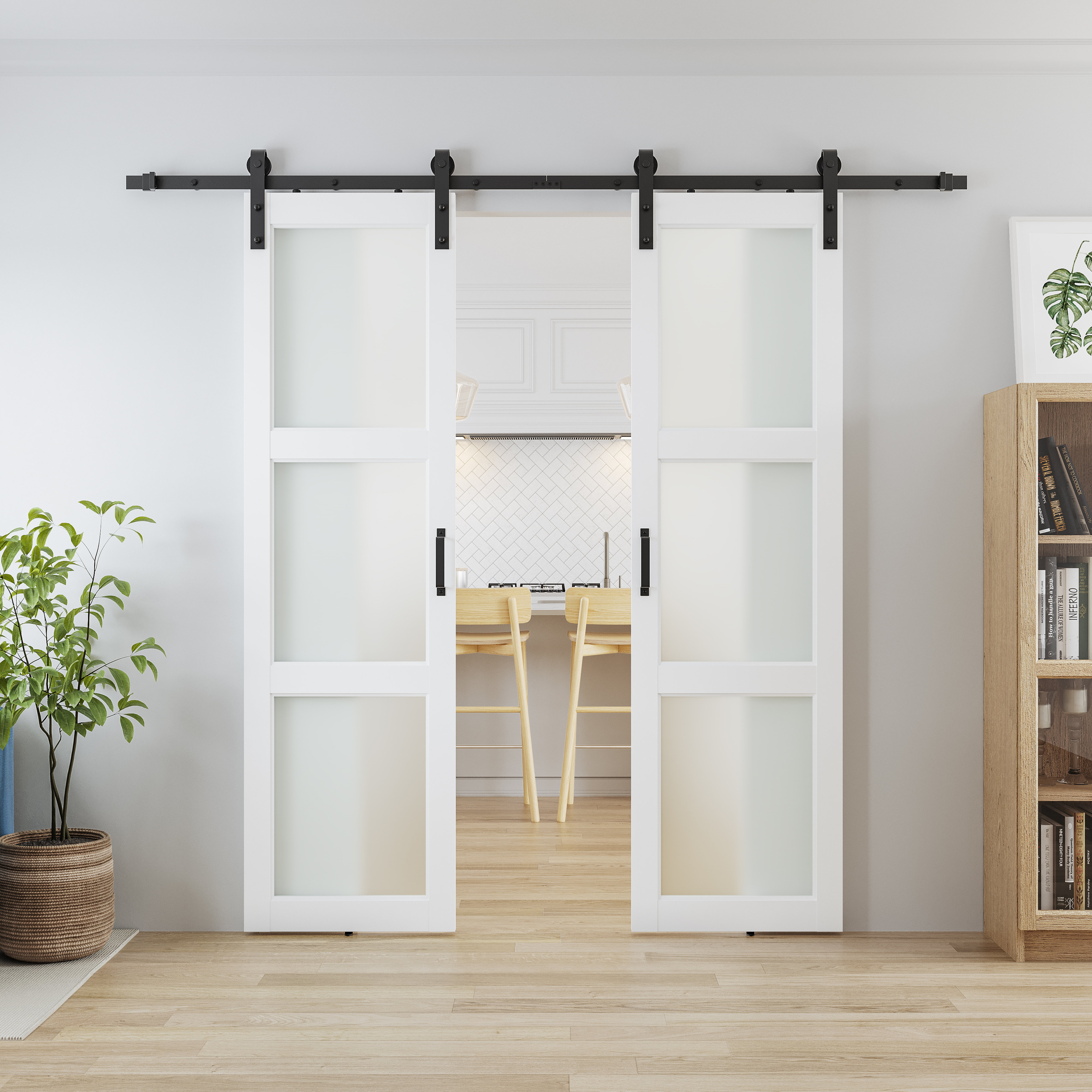 SMARTSTANDARD 3-Lite Glass Panelled Double Sliding Barn Doors & Reviews ...