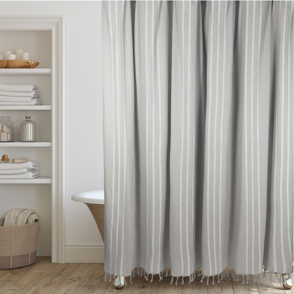 Ebern Designs Neleh 100% Cotton Striped Single Shower Curtain & Reviews ...