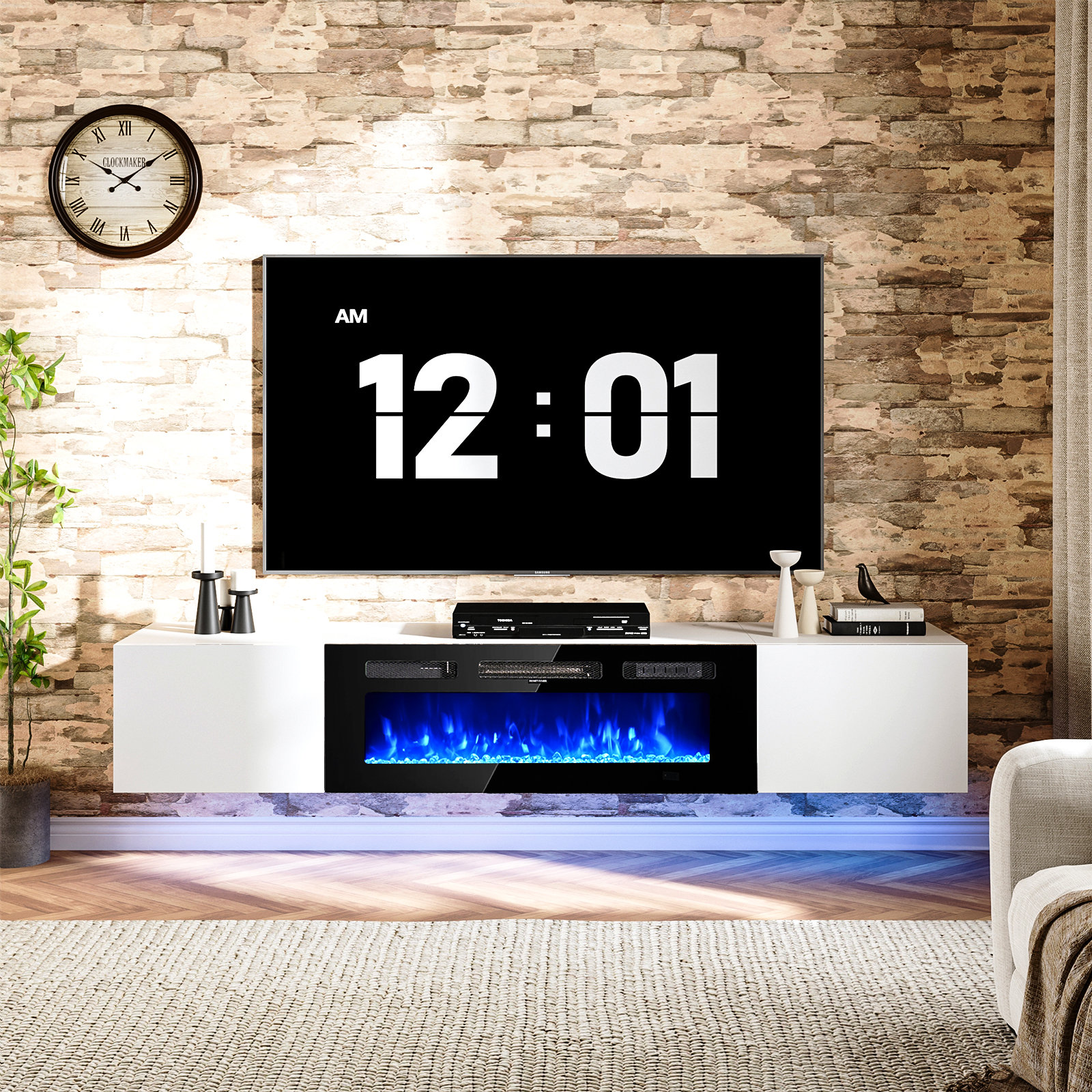 Ivy Bronx Floating Tv Stand With 36" Electric Fireplace, Wall Mounted ...
