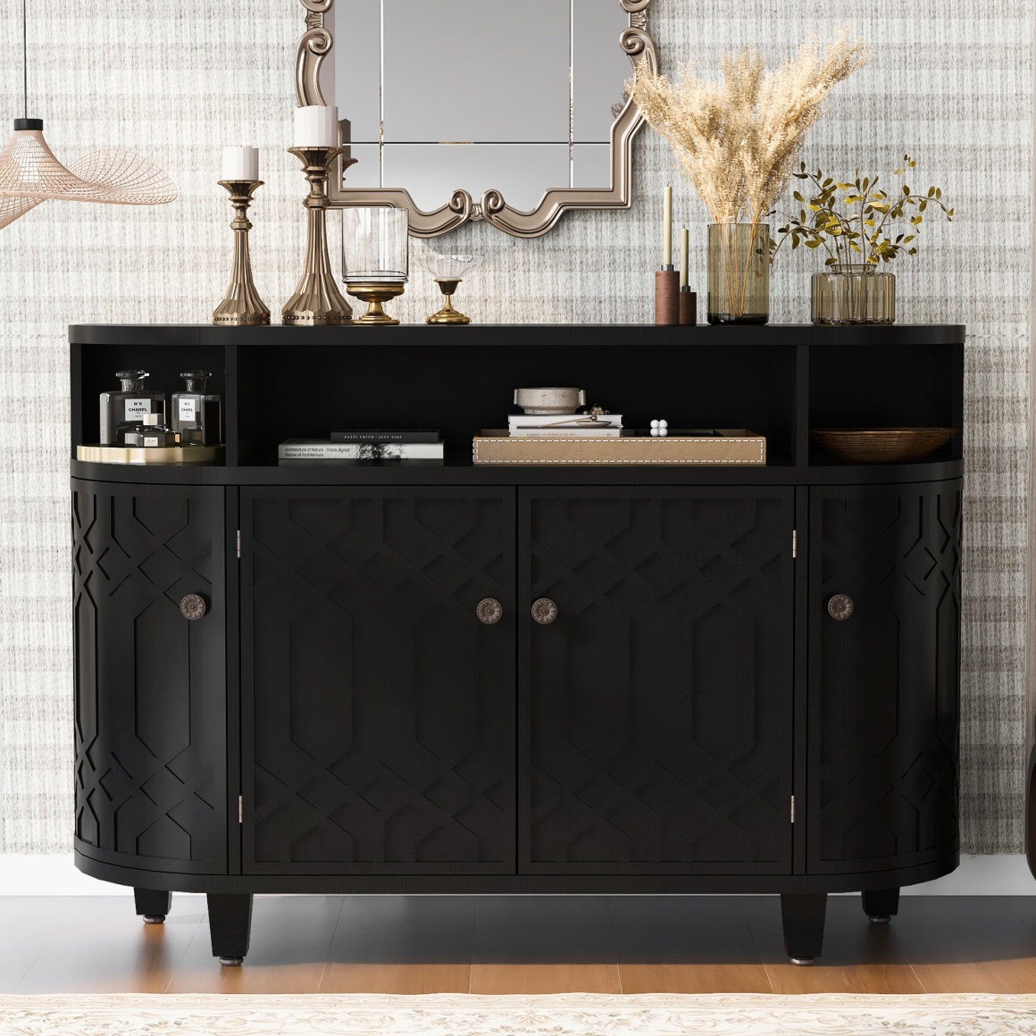 Winston Porter Curved Design Storage Buffets Cabinet Made Of Fraxinus ...
