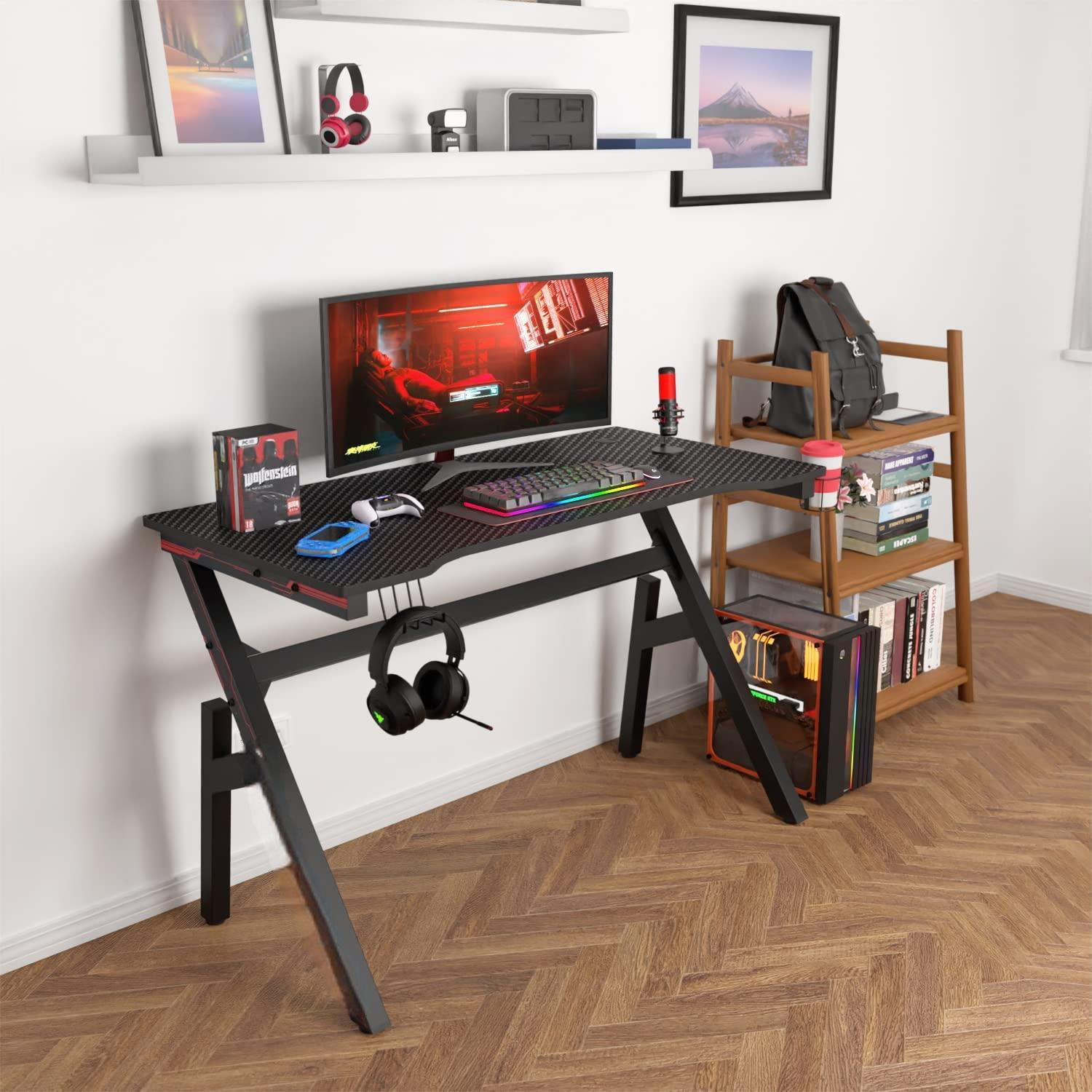 Inbox Zero Gaming Desk Computer Desk 47 Inch Home Office Desk Extra ...