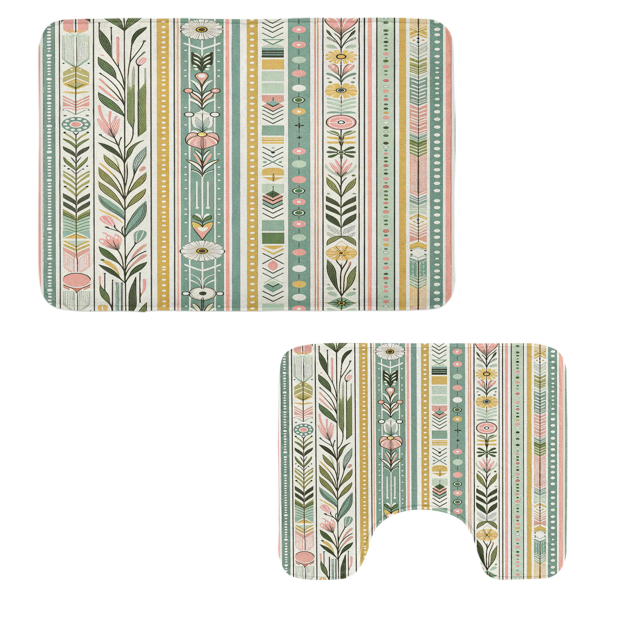 East Urban Home Bohemian Bathroom Rug Set 2 Pieces Rectangle & Contour ...