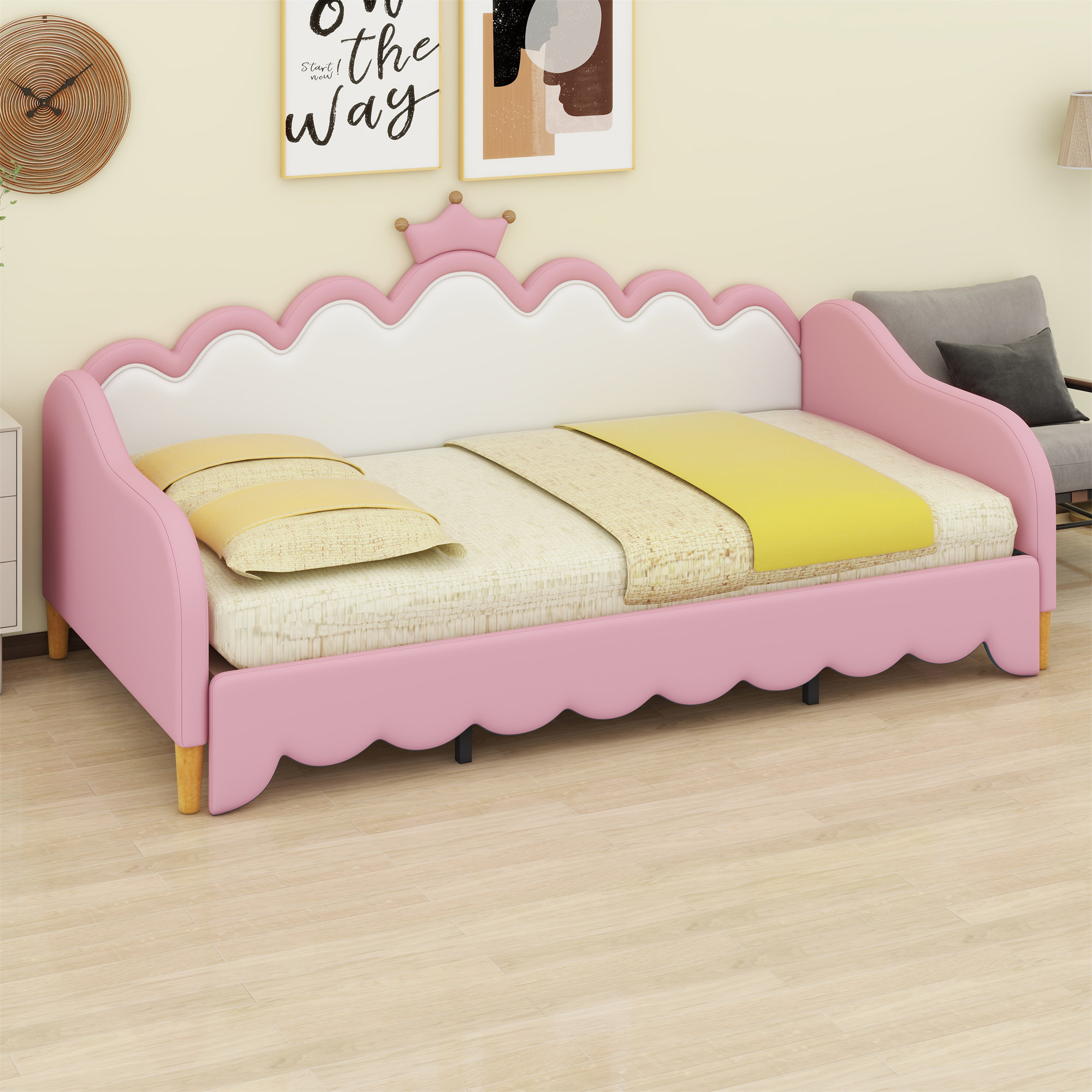 Zoomie Kids Extending Daybed With LED Lights, Modern Upholstered ...