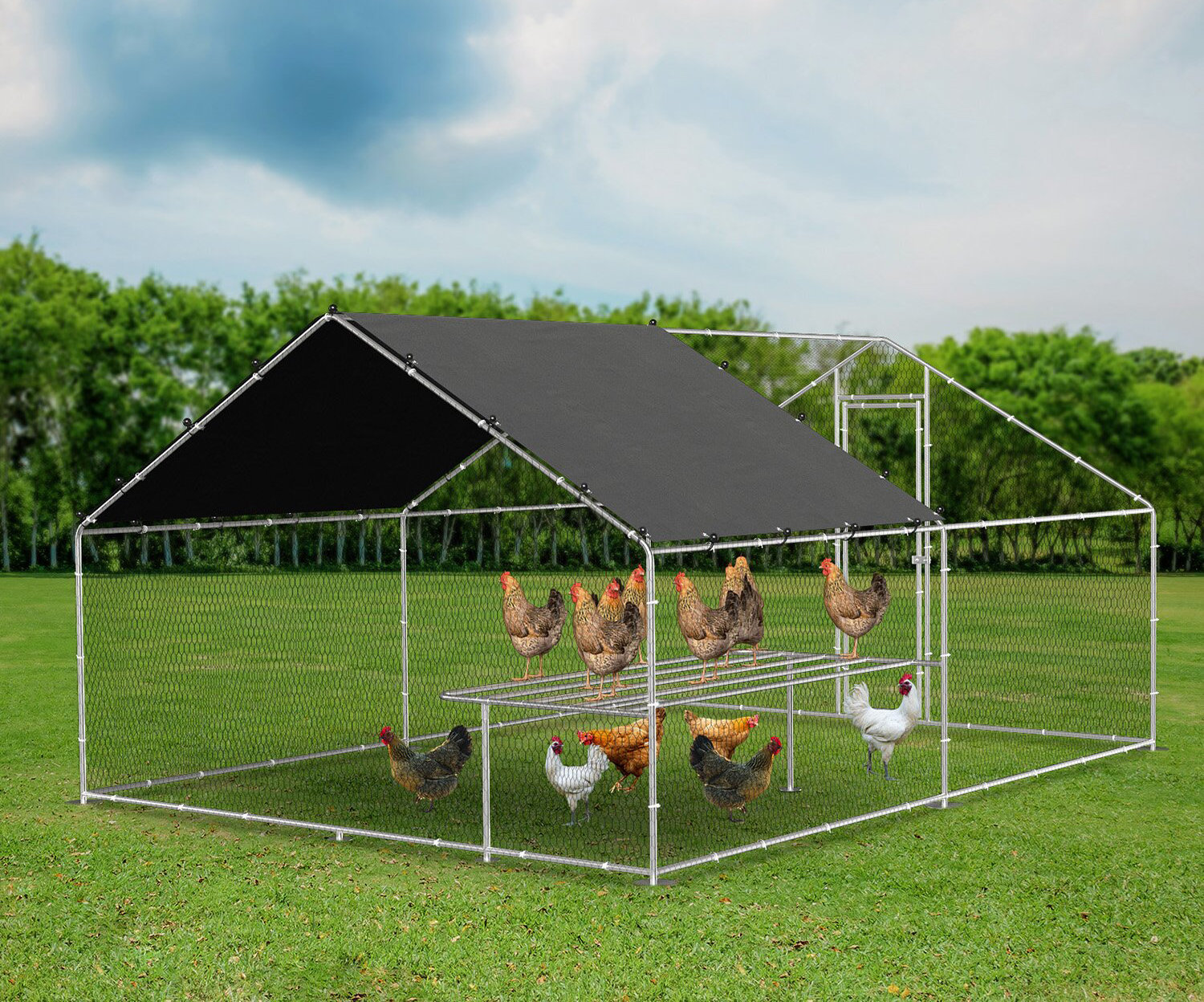 Archie & Oscar™ Outdoor Metal Chicken Coop Cage With Waterproof Cover ...
