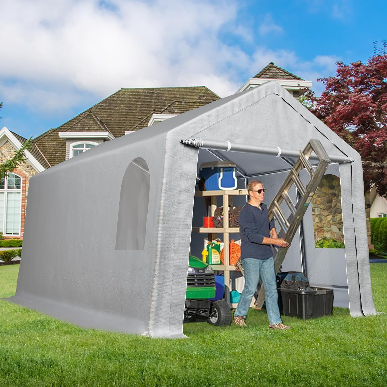 Fashionwu Portable Shed Outdoor Storage Shelter 10x15 Ft, Heavy Duty ...