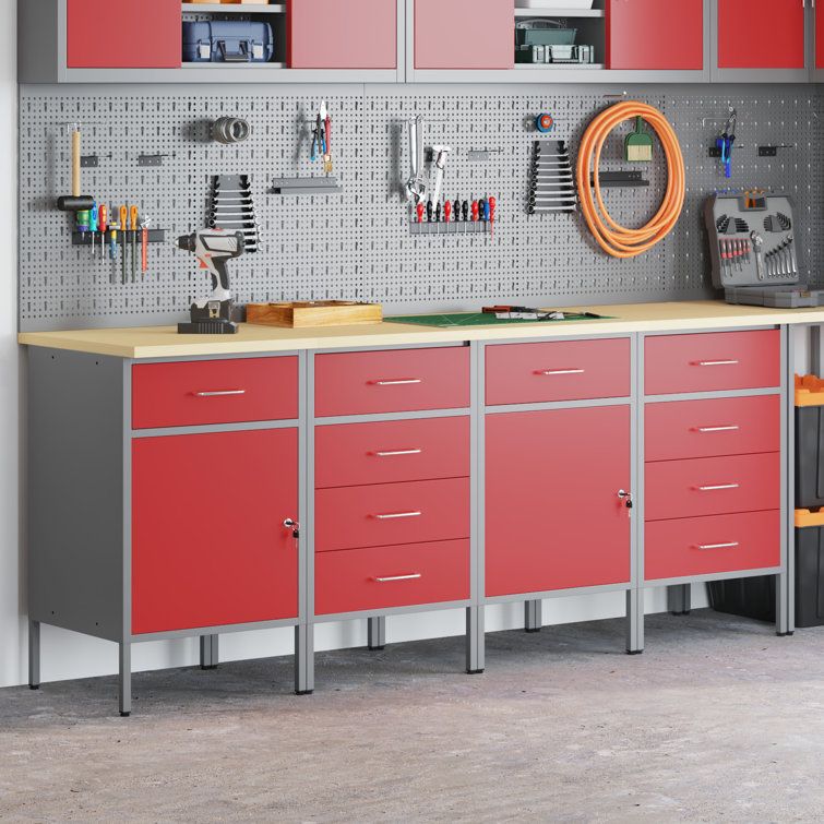 Williston ForgeSet Of 4 Red, Grey Steel, 25Mm Engineered Wood Standard ...