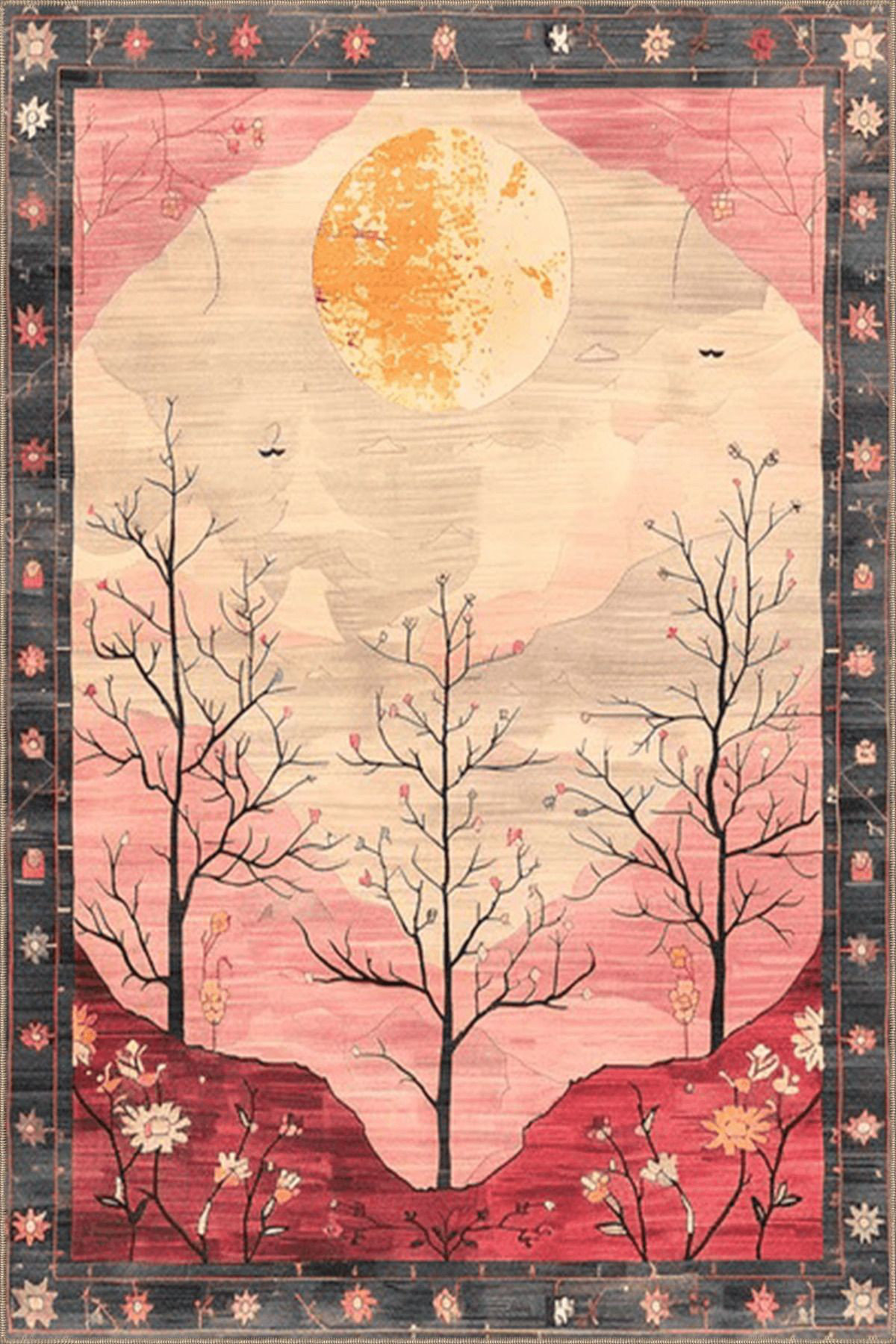 Hokku Designs Paris Collection Pink Toned Autumn Trees and Moon Pattern ...