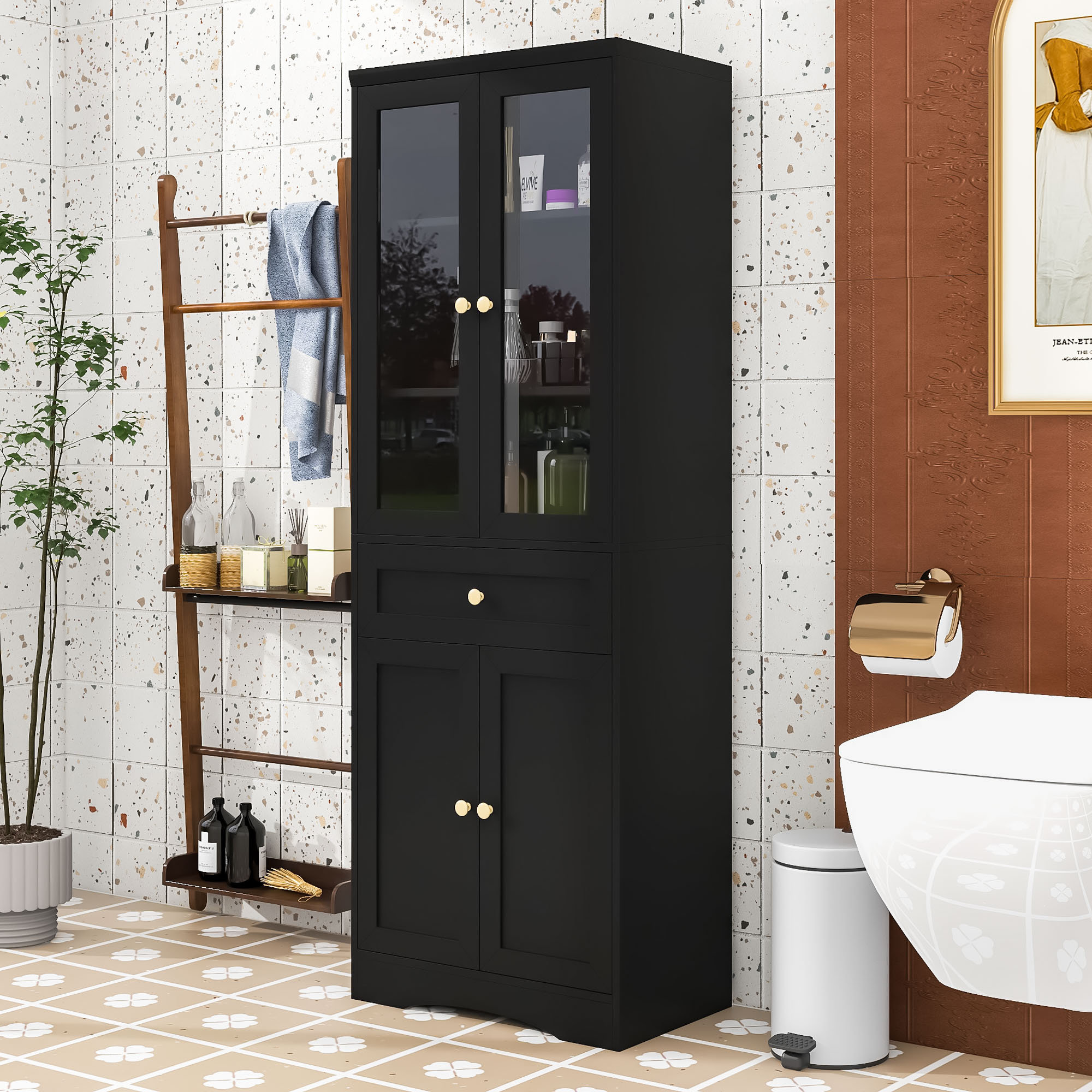 Red Barrel Studio Elegant MDF Storage Cabinet with Glass Doors and ...