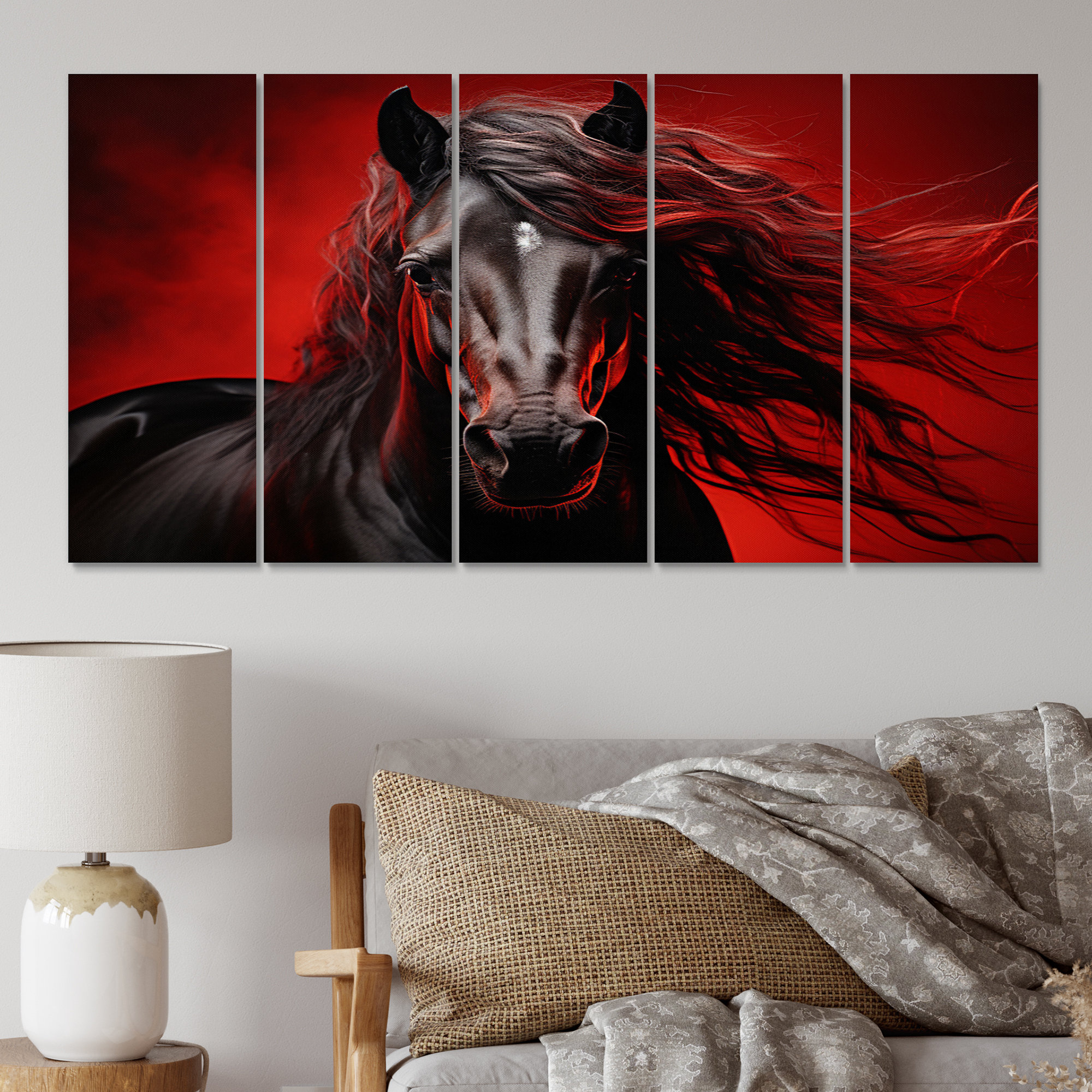 Union Rustic Red Black Horse Vibrant Red Equine II On Metal 5 Pieces ...