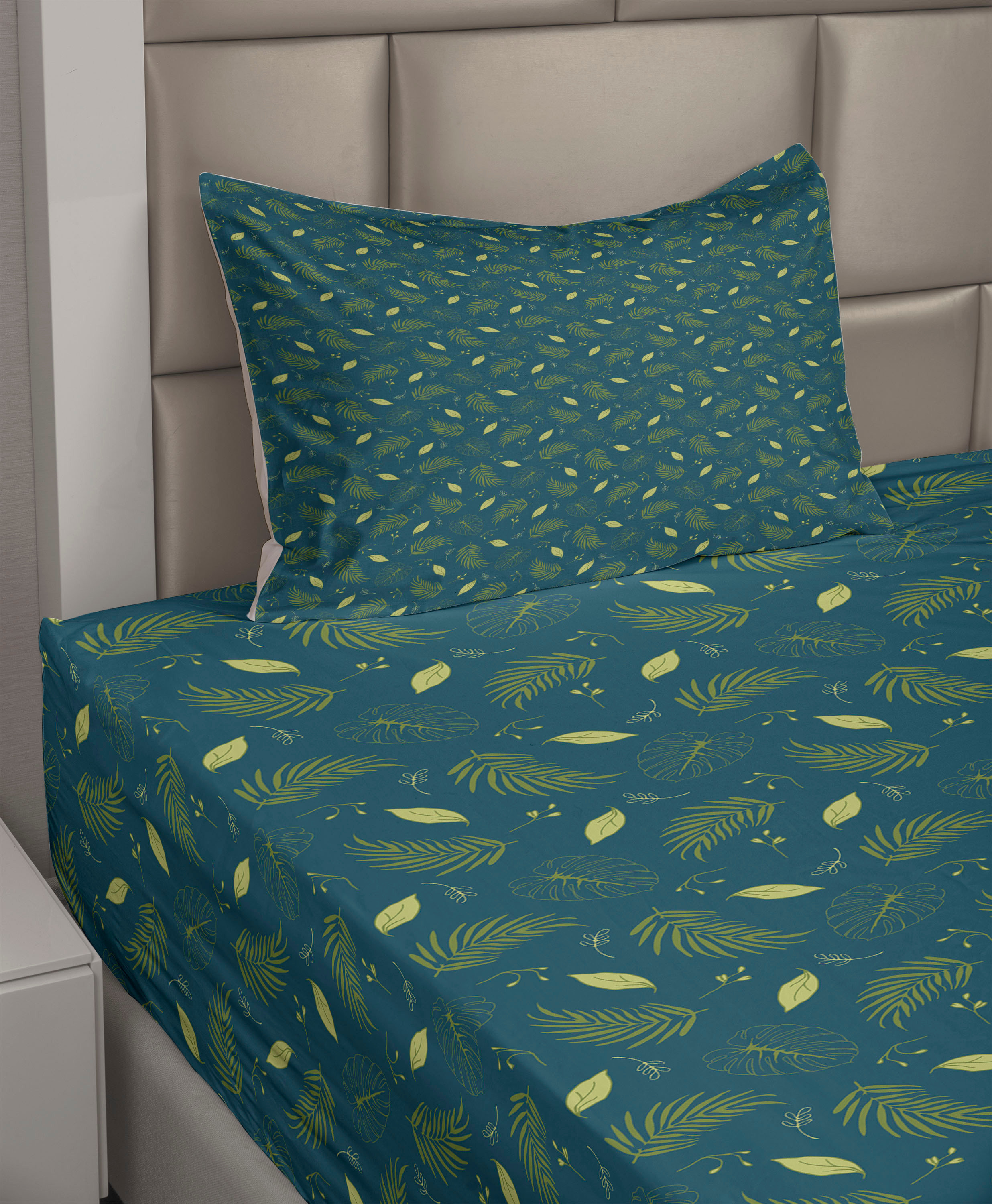 Ambesonne Tropical Sheet Set Hawaiian Palm Leaves Art Dark Teal Lime ...
