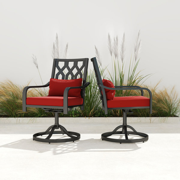 Canora Grey Outdoor Bistro Table & Swivel Chair Set – Slatted Metal ...