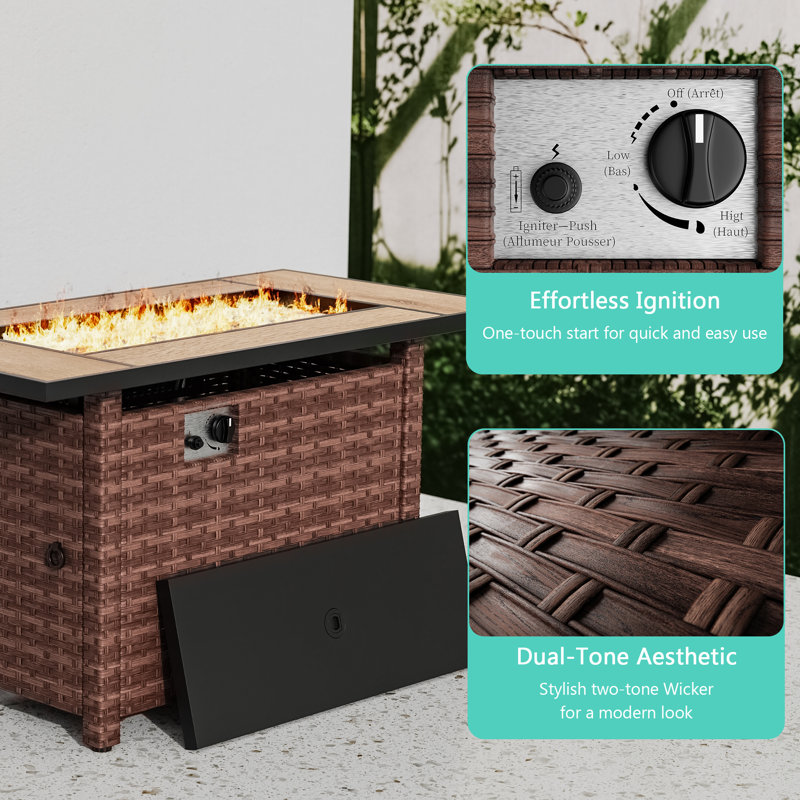 Latitude Run® 45 Inch Rectangle Outdoor Propane Gas Fire Pit Table ...