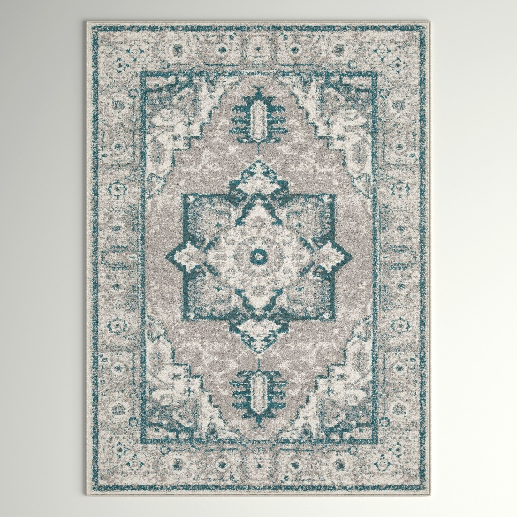 Three Posts™ Higginbotham Oriental Wool Gray/Teal Indoor / Outdoor Use ...